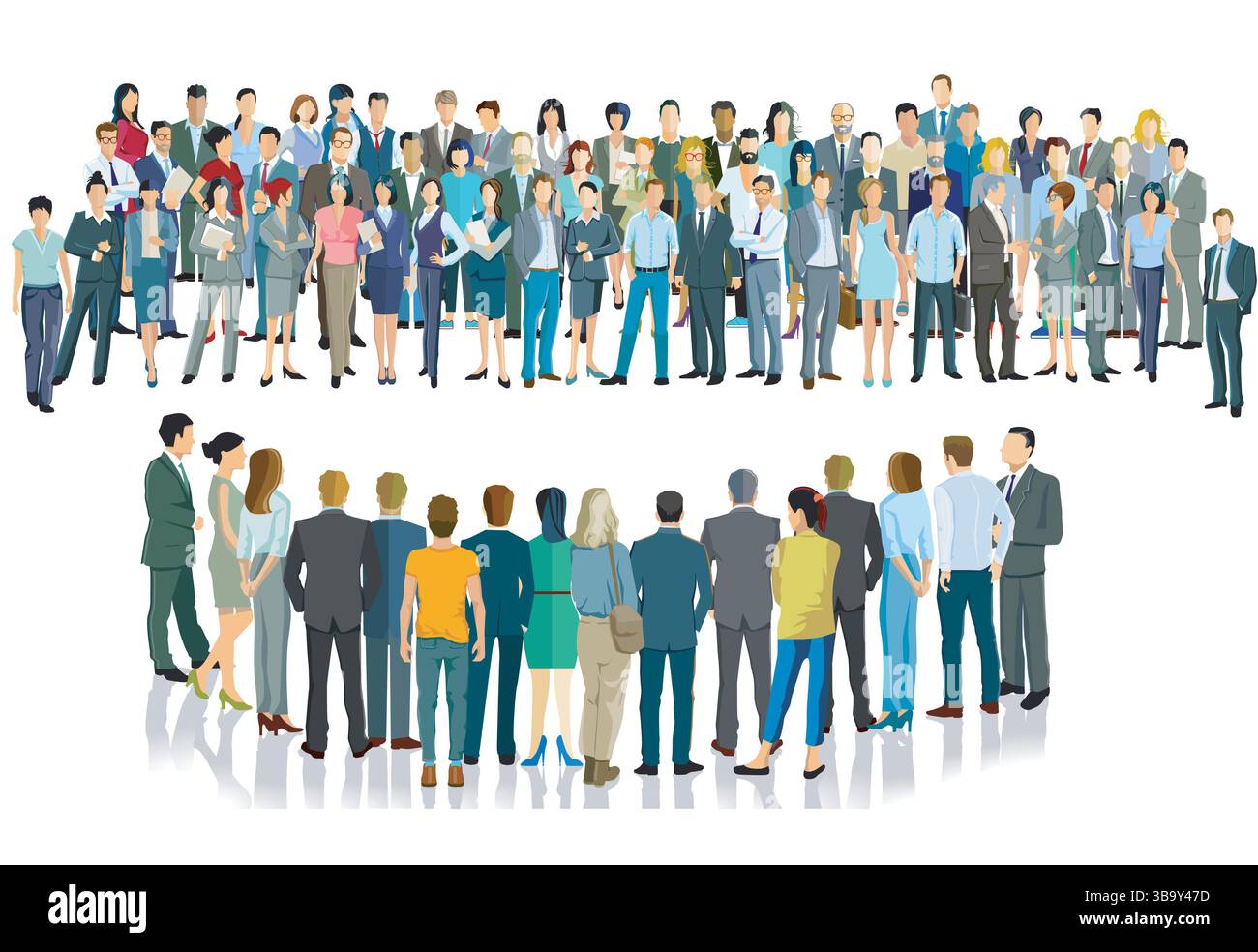 Two groups of people facing each other, isolated illustration Stock ...