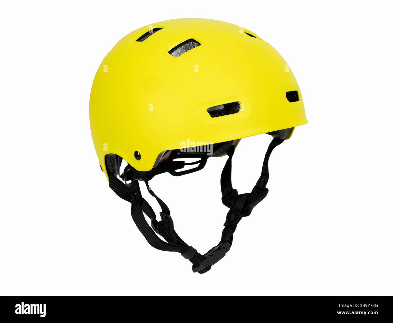 Yellow helmet in lateral position on a white background Stock Photo - Alamy