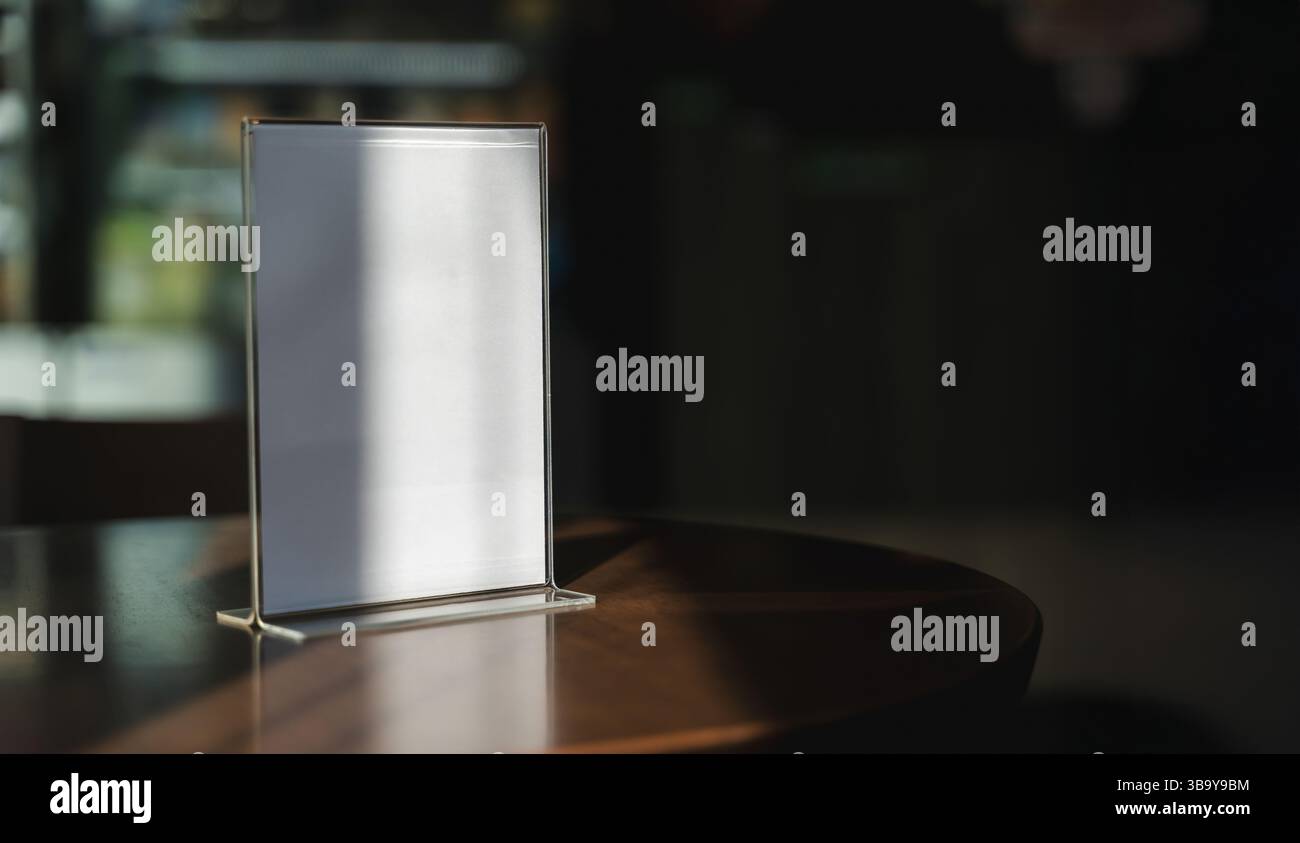 A stand mock up menu frame tent card blank tabletop sign holder wooden ...