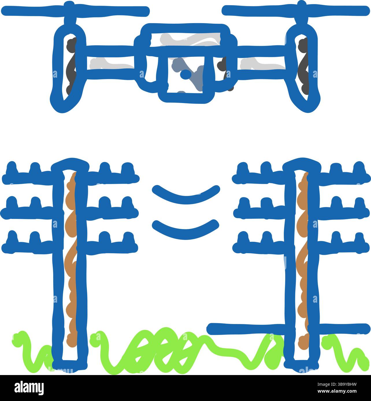 power line inspection drone icon doodle illustration Stock Vector Image ...