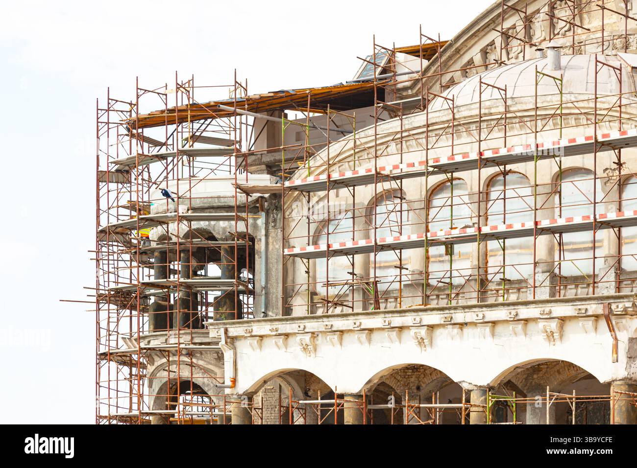 Reconstruction of an ancient building using scaffolding Stock Photo - Alamy