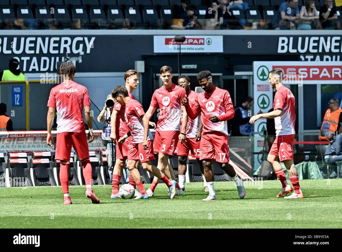 AC Monza's players during warm-up before thirty-sixth Serie A soccer ...