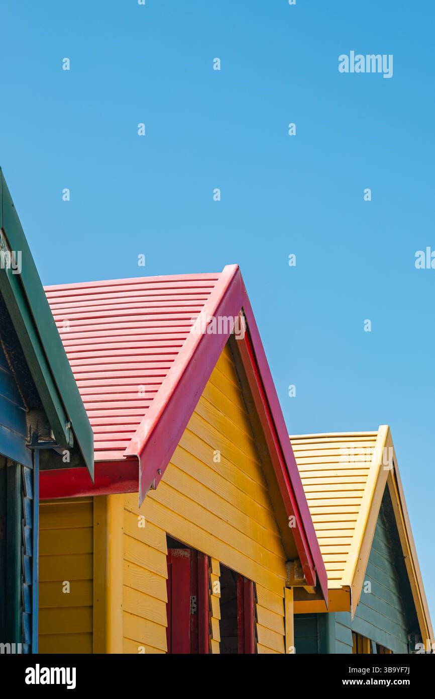 colorful beach houses, bathing boxes, change cubicles, at Muizenberg ...
