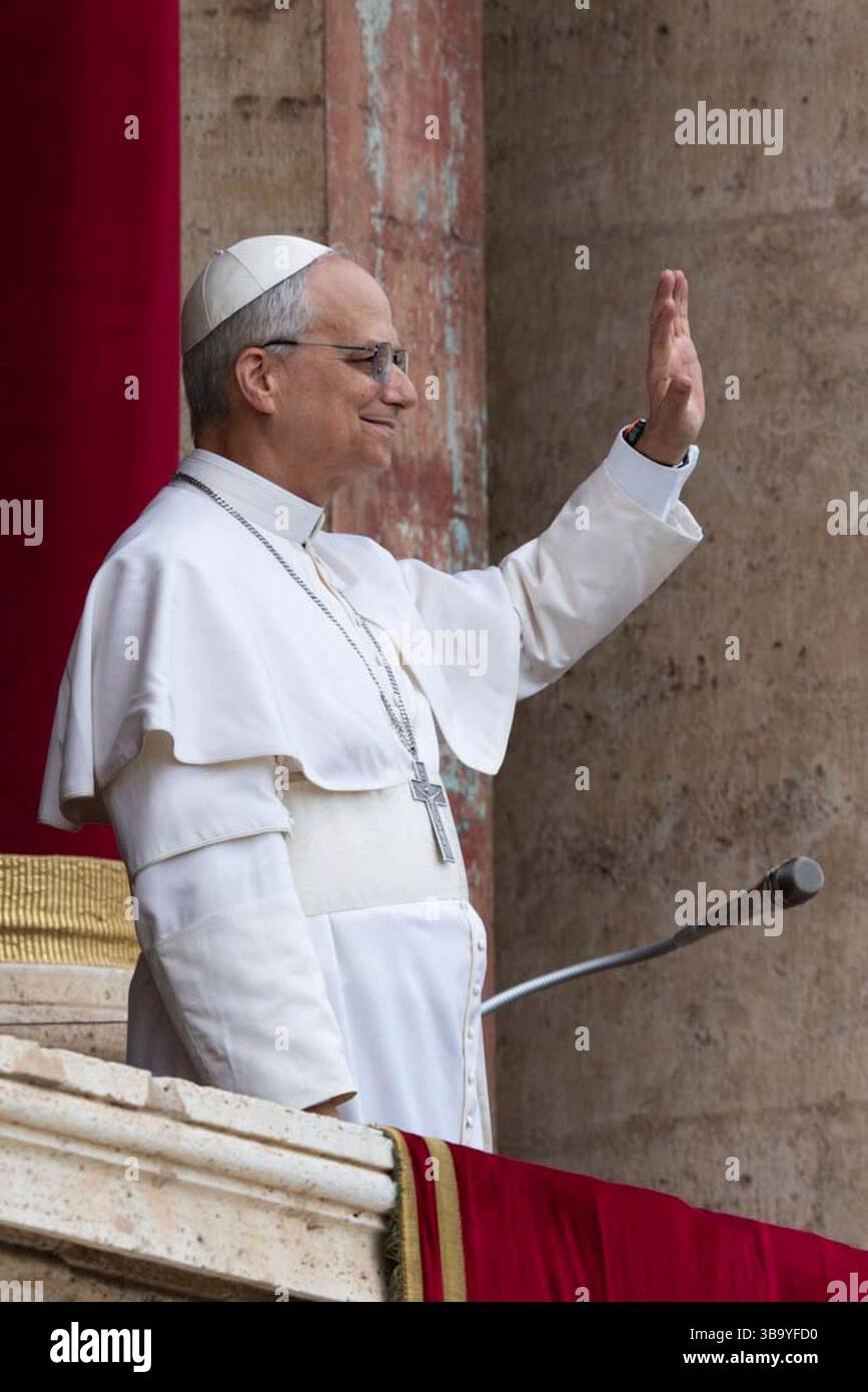 Pope Leo XIV appears at the central balcony of St. Peter's Basilica to deliver his first Sunday ...