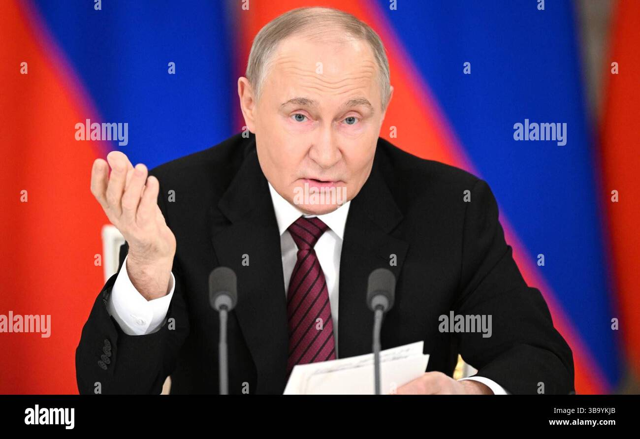 Russian President Vladimir Putin delivers a press statement at the ...