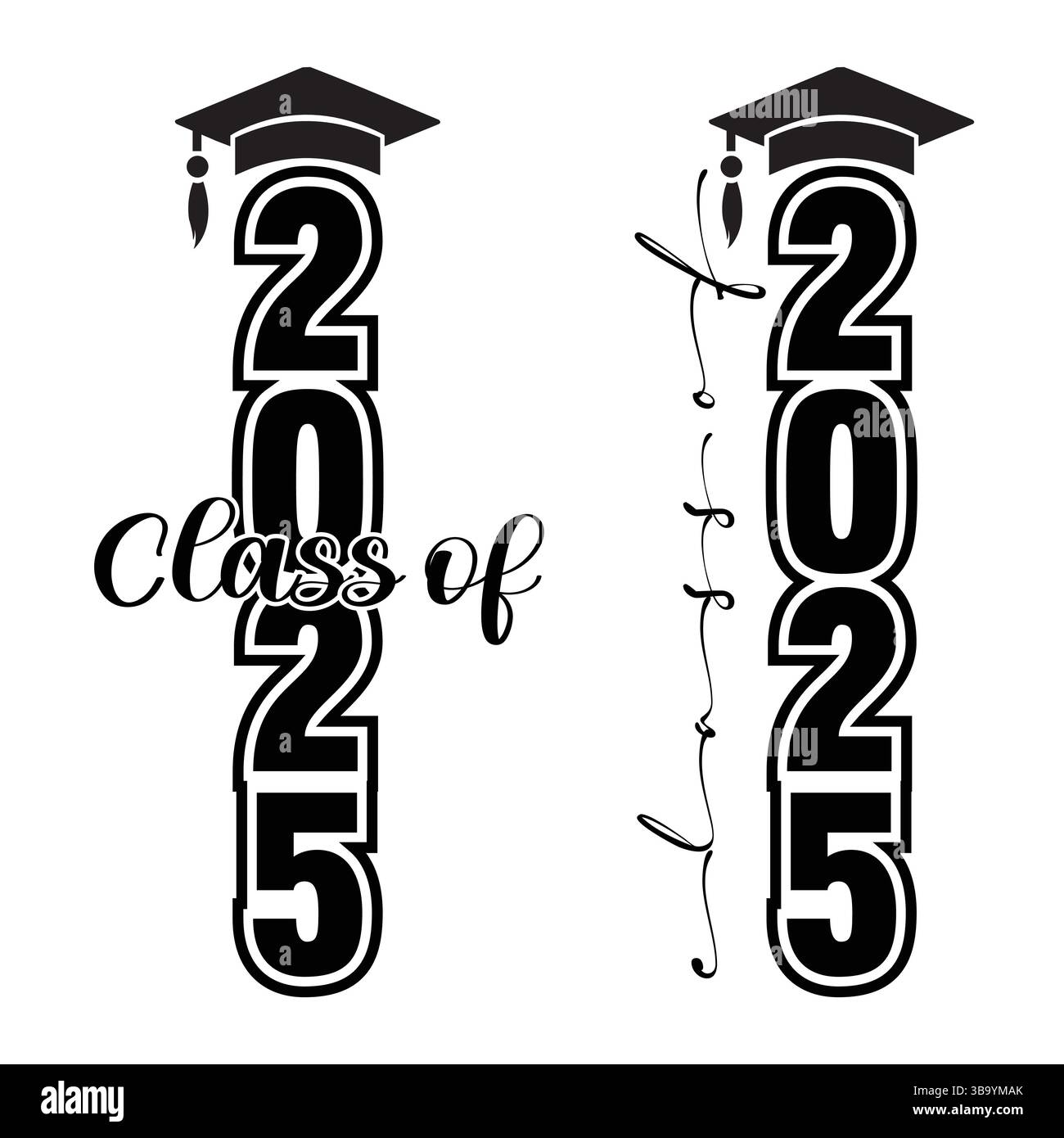 Class of 2025 Graduation Vertical Design with Cap and Script Text Black ...