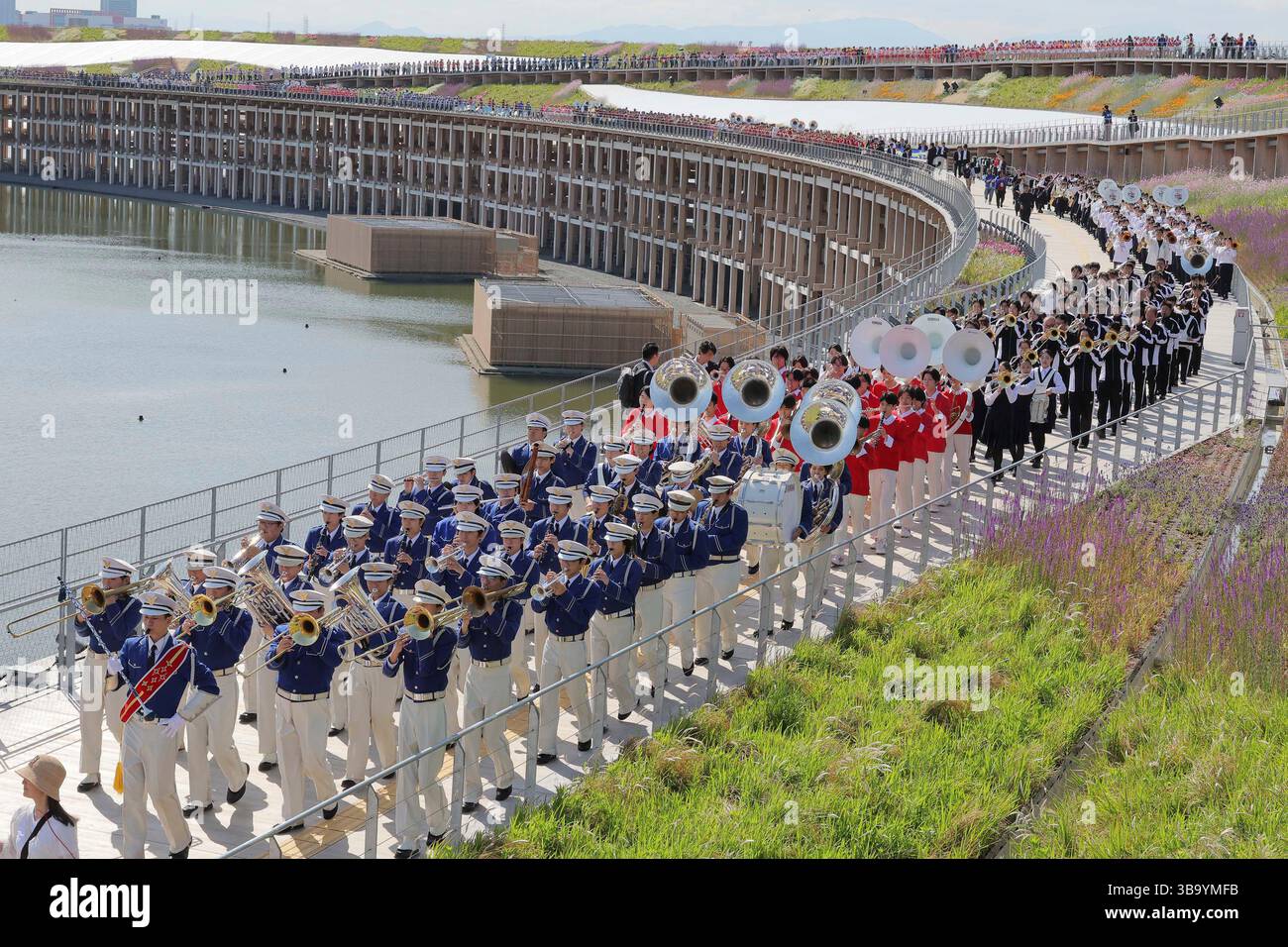 Performers from all over Japan perform a marching band playing brass ...