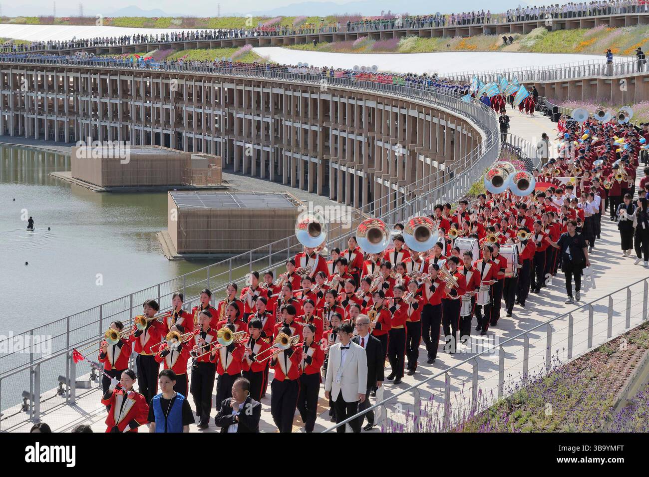 Performers from all over Japan perform a marching band playing brass ...