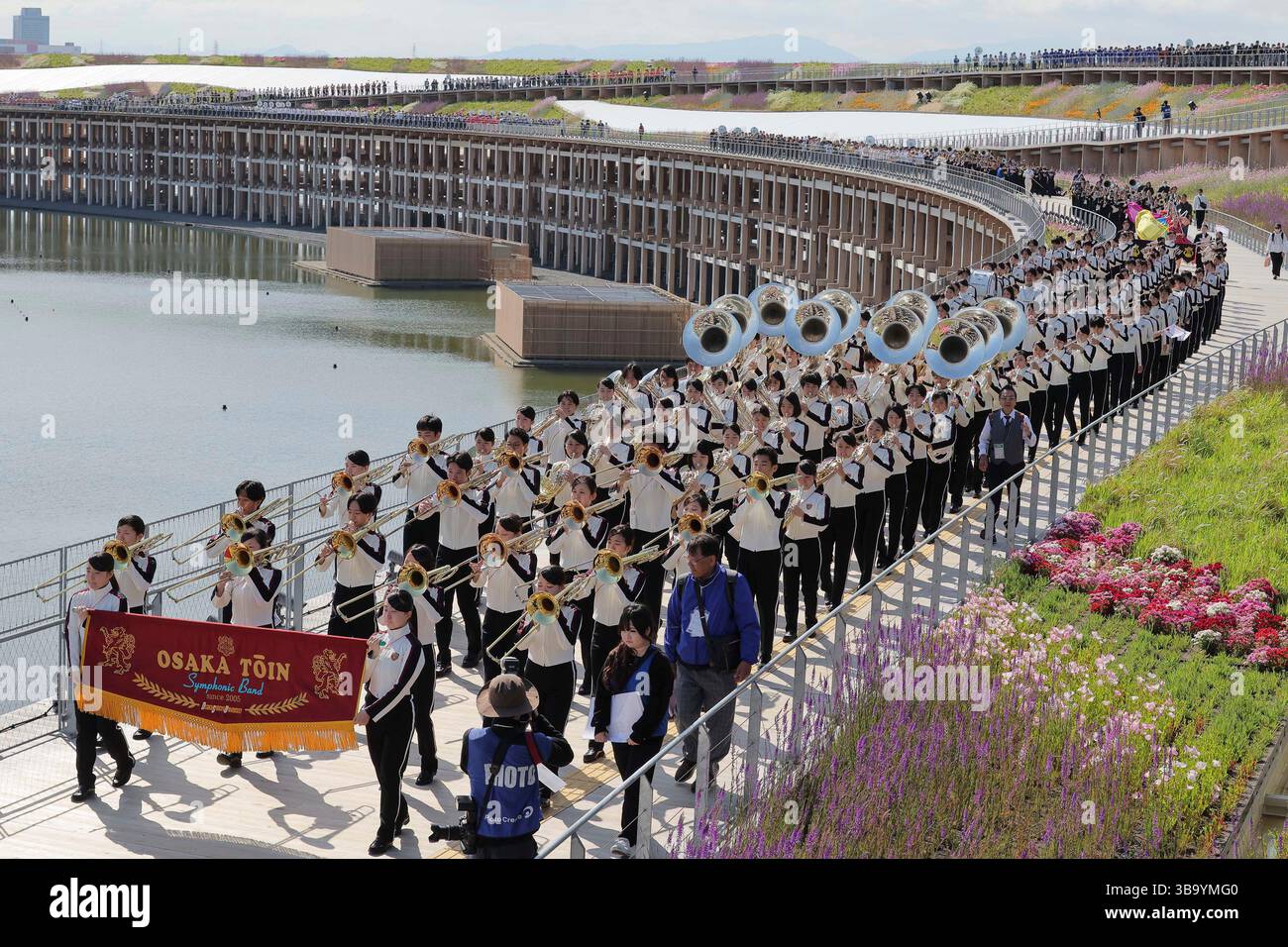 Performers from all over Japan perform a marching band playing brass ...