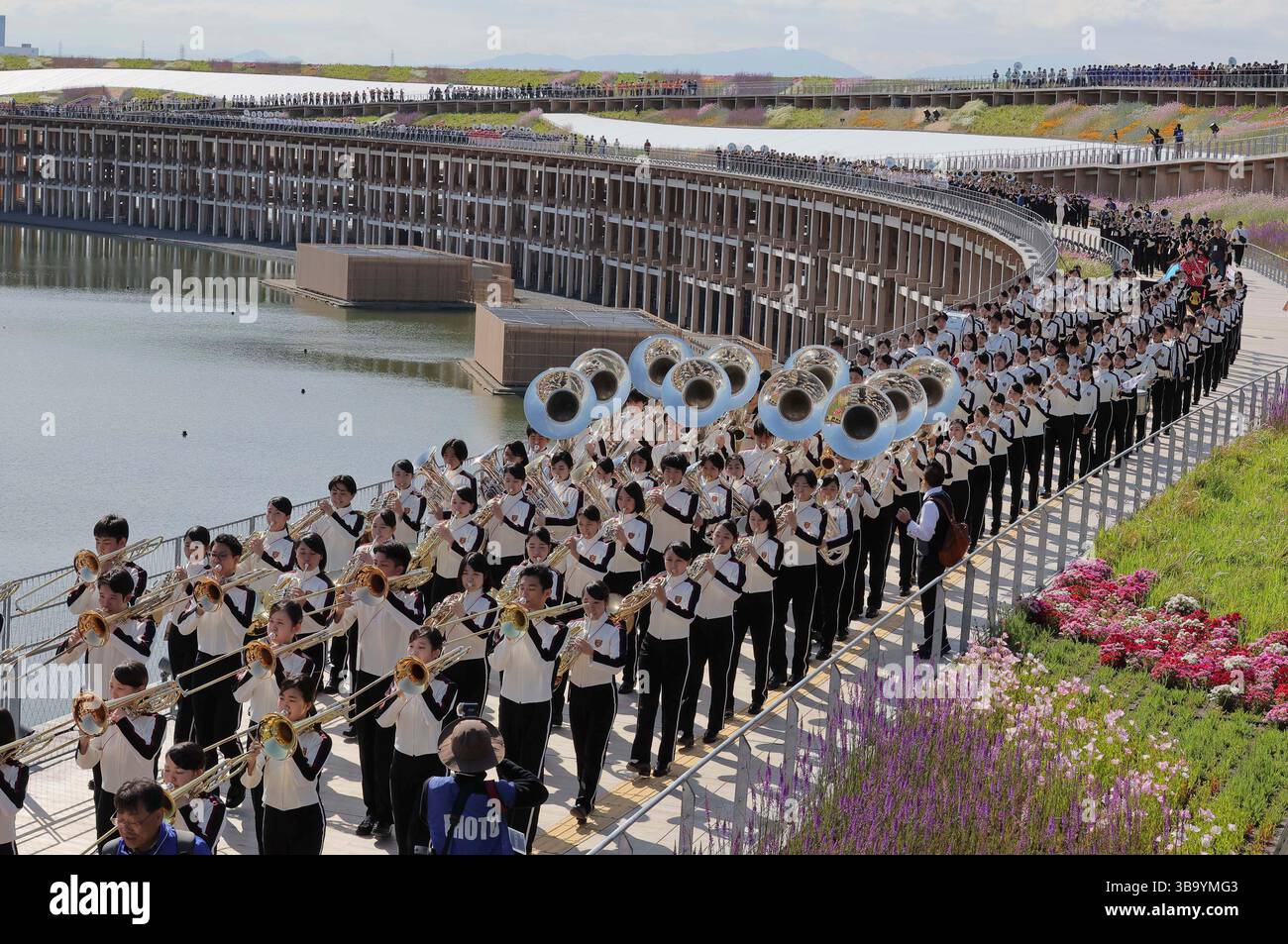 Performers from all over Japan perform a marching band playing brass ...