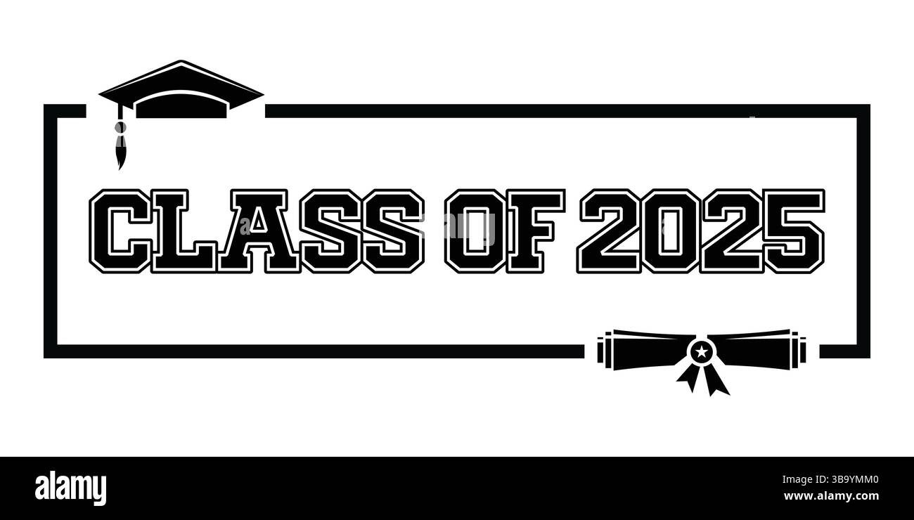 Class of 2025 Graduation Cap Diploma Frame Black and White Design Stock ...