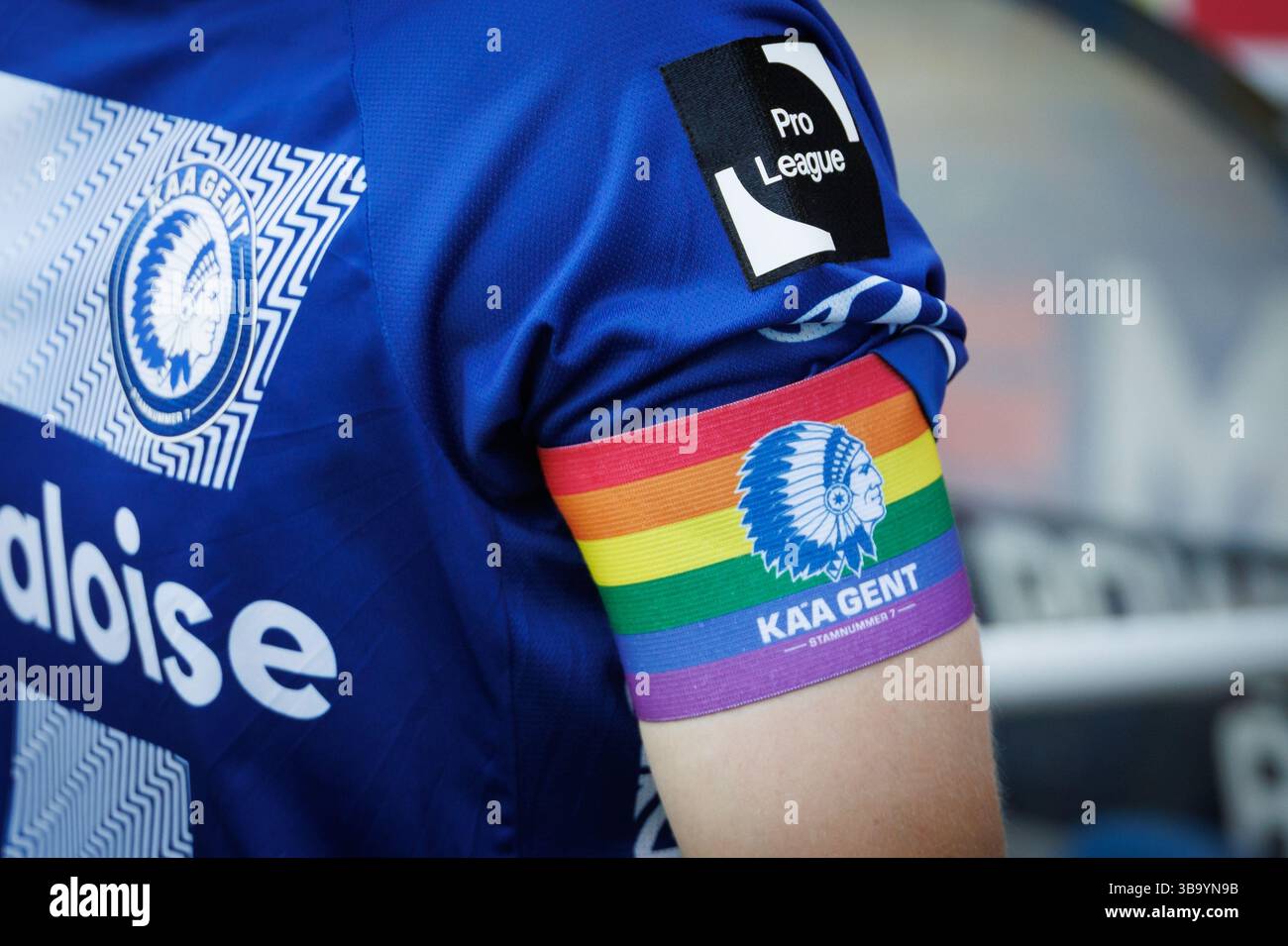 Gent, Belgium. 11th May, 2025. Gent's Matisse Samoise wears a rainbow ...