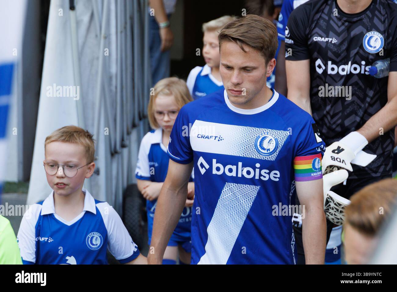 Gent, Belgium. 11th May, 2025. Gent's Matisse Samoise wears a rainbow ...