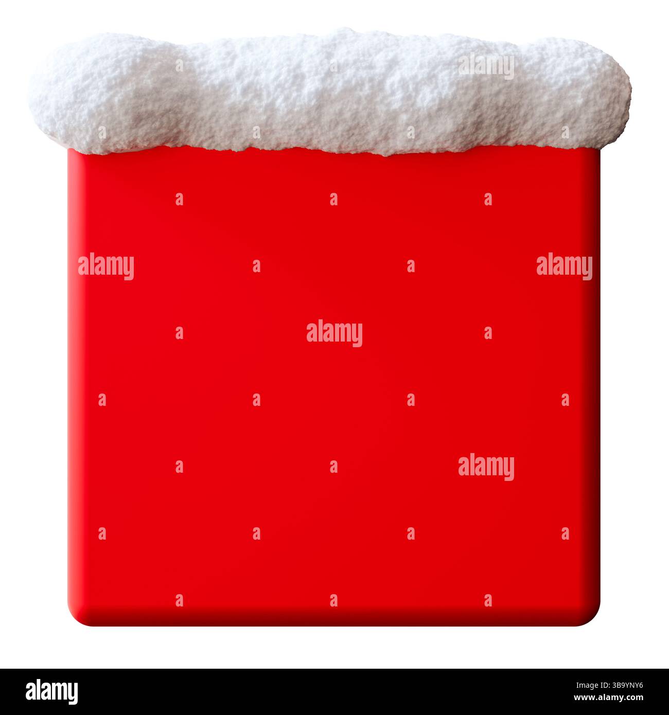 Bright red square banner adorned with a fluffy snow cap rests isolated ...
