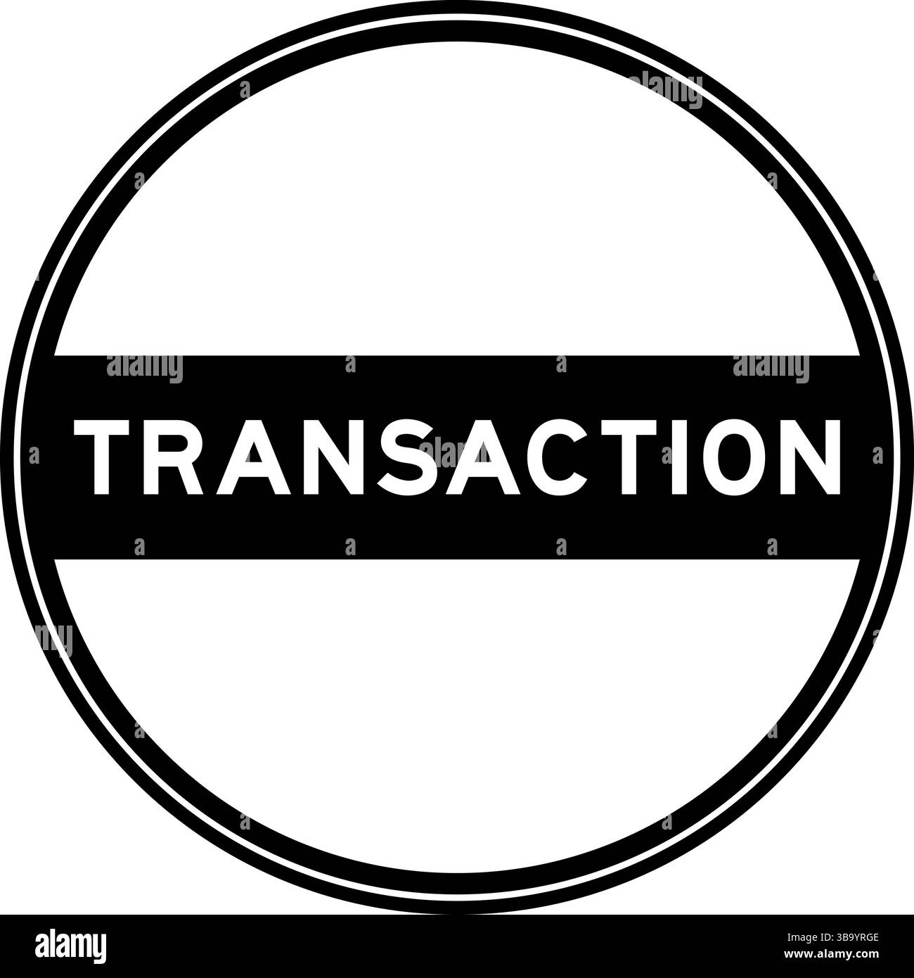 Black color round seal sticker in word transaction on white background ...