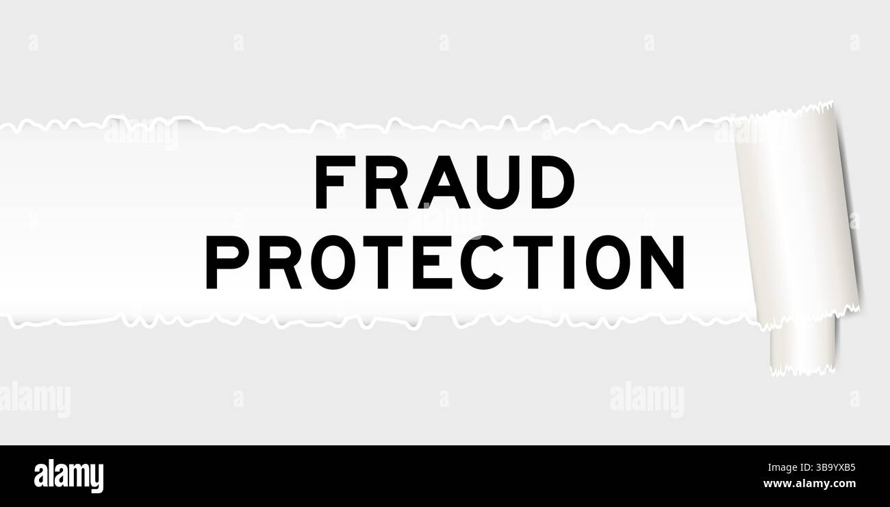 Ripped gray paper background that have word fraud protection under torn ...