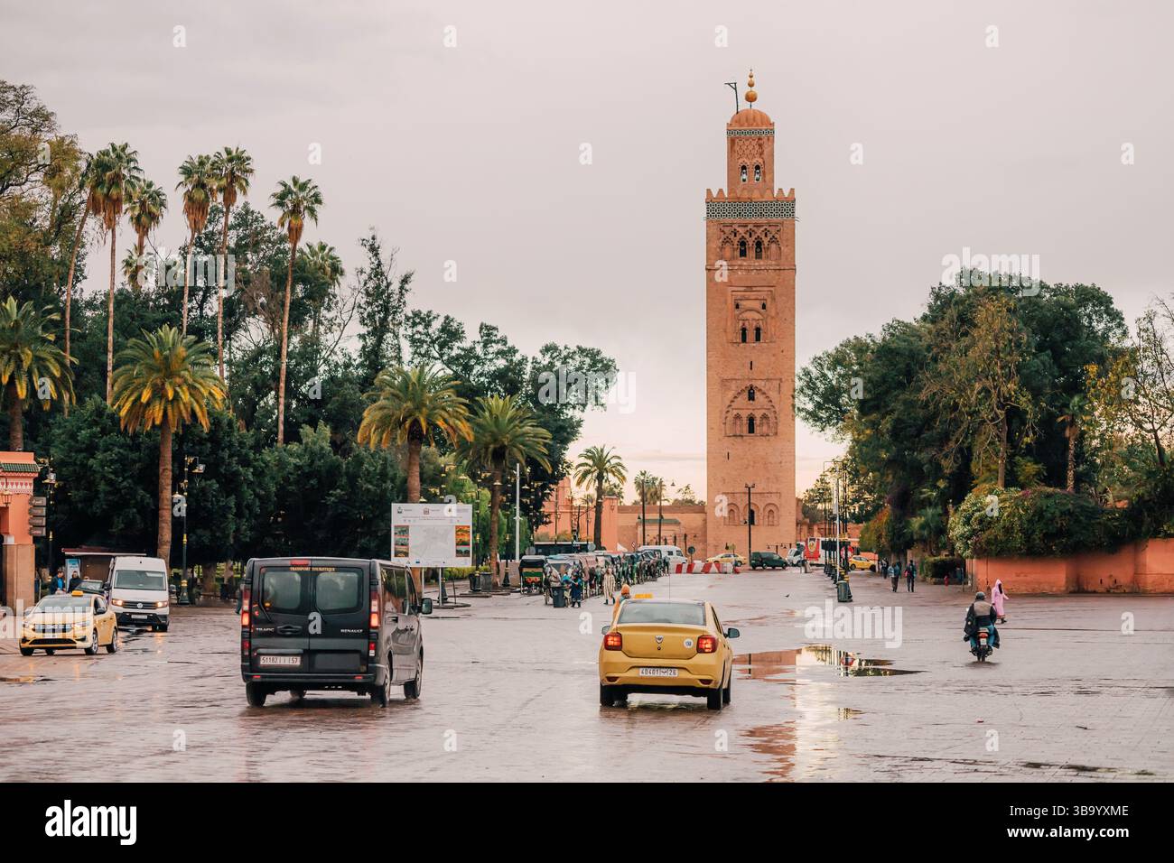 06 March 2025, Marrakech, Morocco: Cars driving on a wet road with the ...