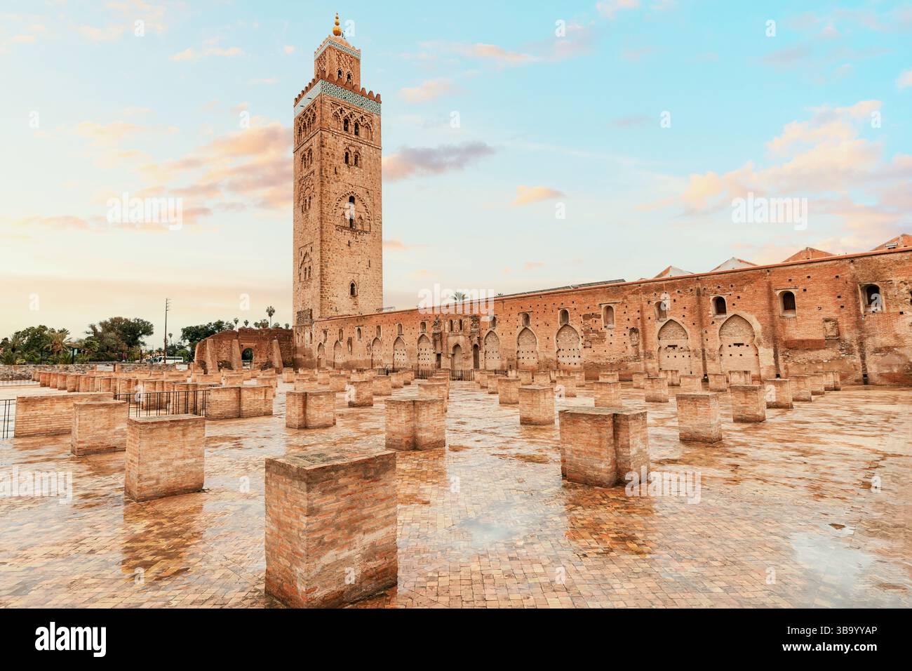The majestic Koutoubia Mosque and its iconic minaret tower stand tall ...