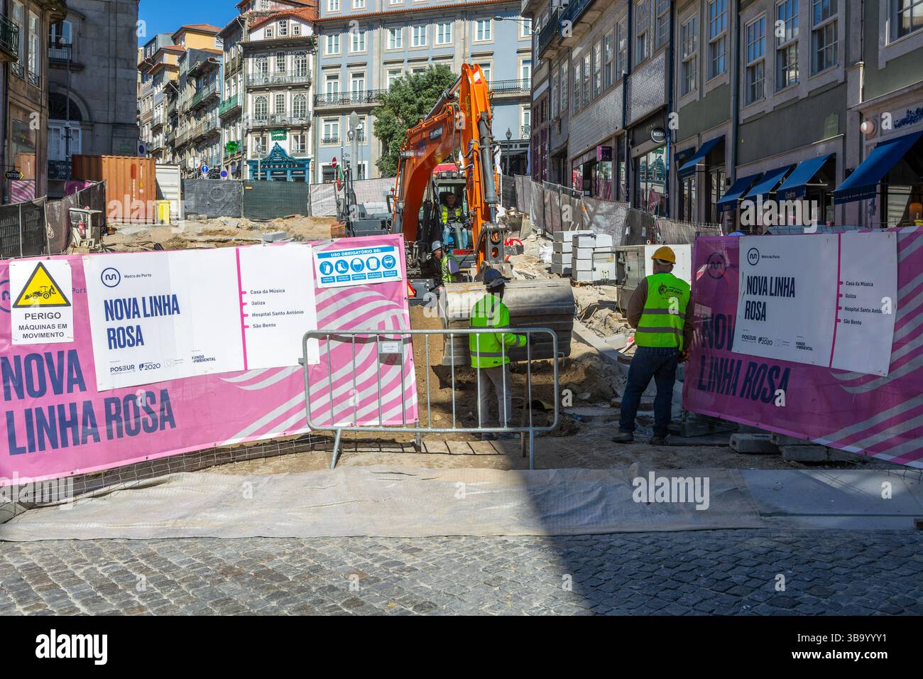 Construction work for new metro line extension Nova Linha Rosa, city ...