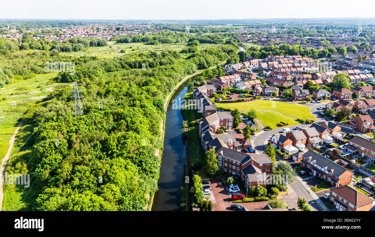 An overhead view of the Leeds Liverpool Canal between Rimrose Valley ...