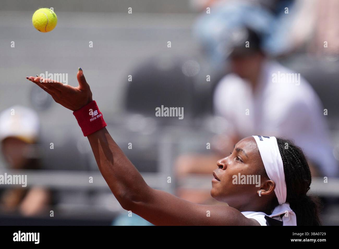 United States' Coco Gauff prepares to serve to Poland's Magda Linette ...
