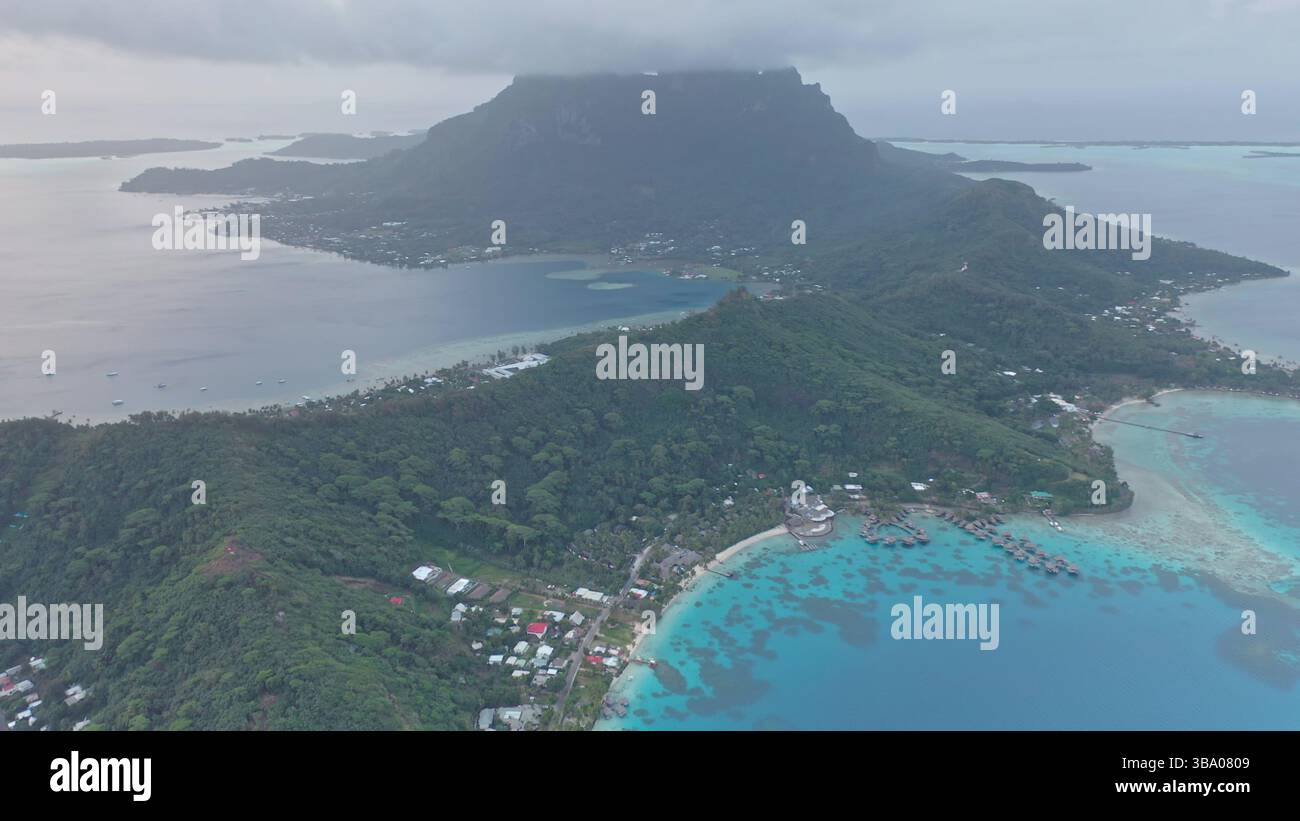 Aerial drone captures breathtaking beauty of Bora Bora island, lush ...