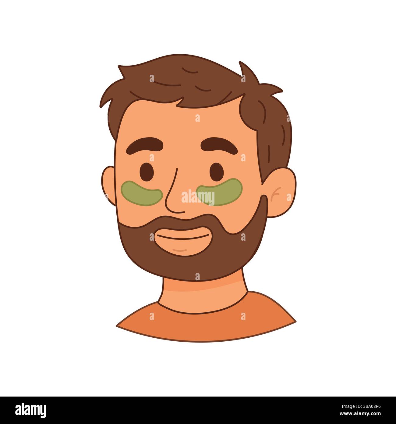 Cartoon bearded man with green under eye patches, part of a modern male ...
