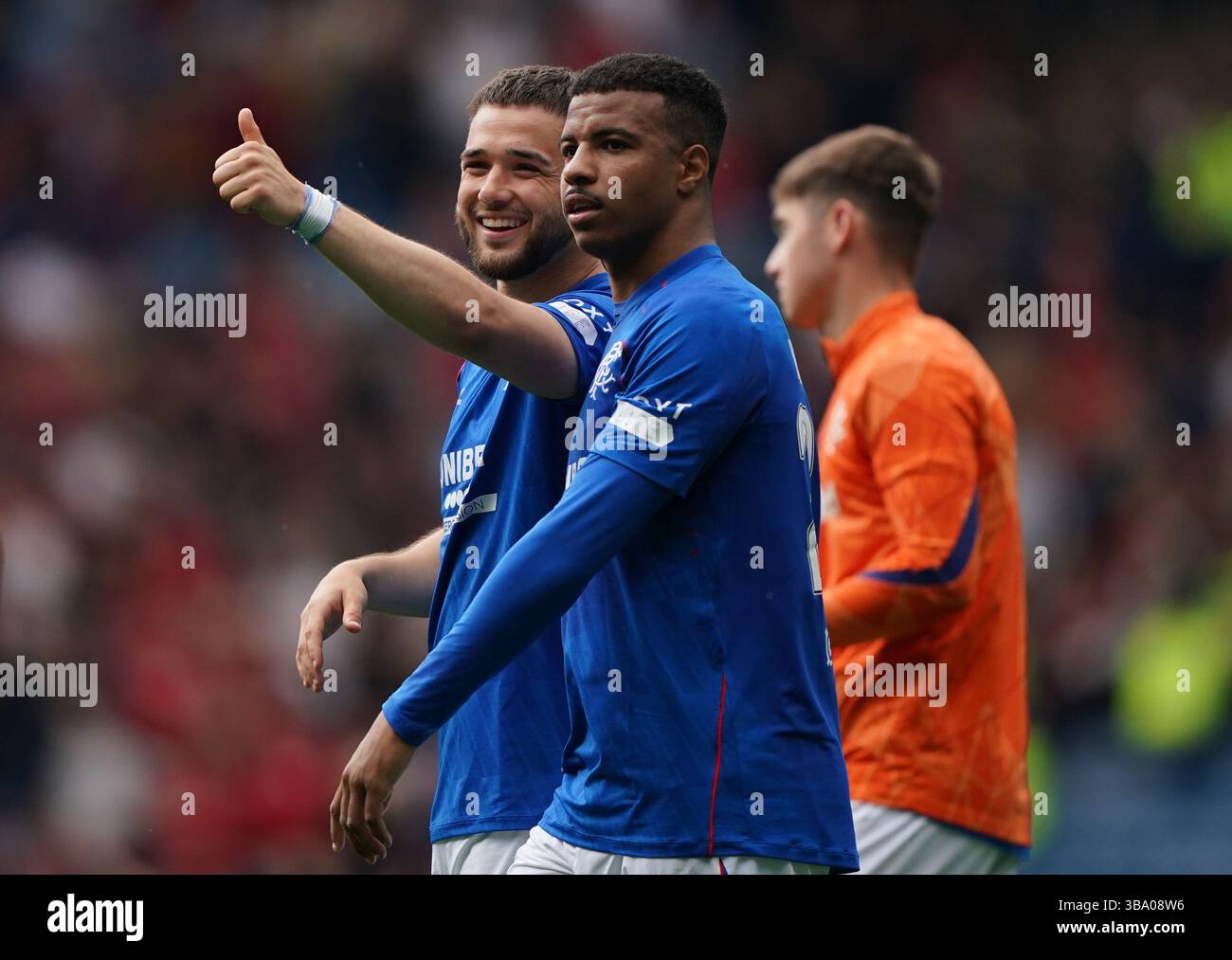 Rangers' Nicolas Raskin (left) and Hamza Igamane after the William Hill ...
