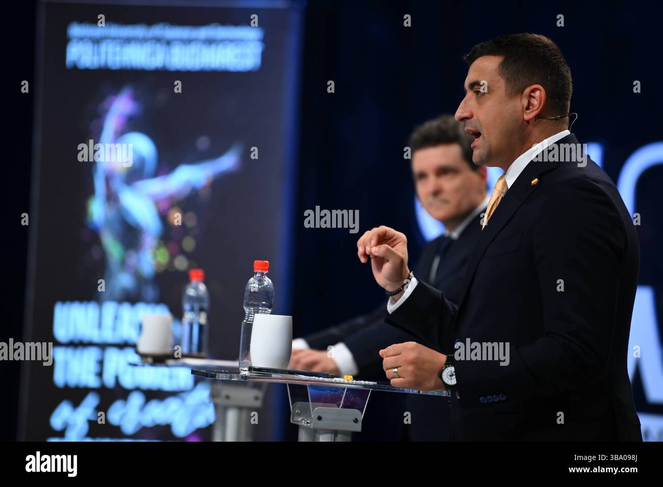 ROMANIA-POLITICS-VOTE-DEBATE AUR party leader George Simion attends a ...
