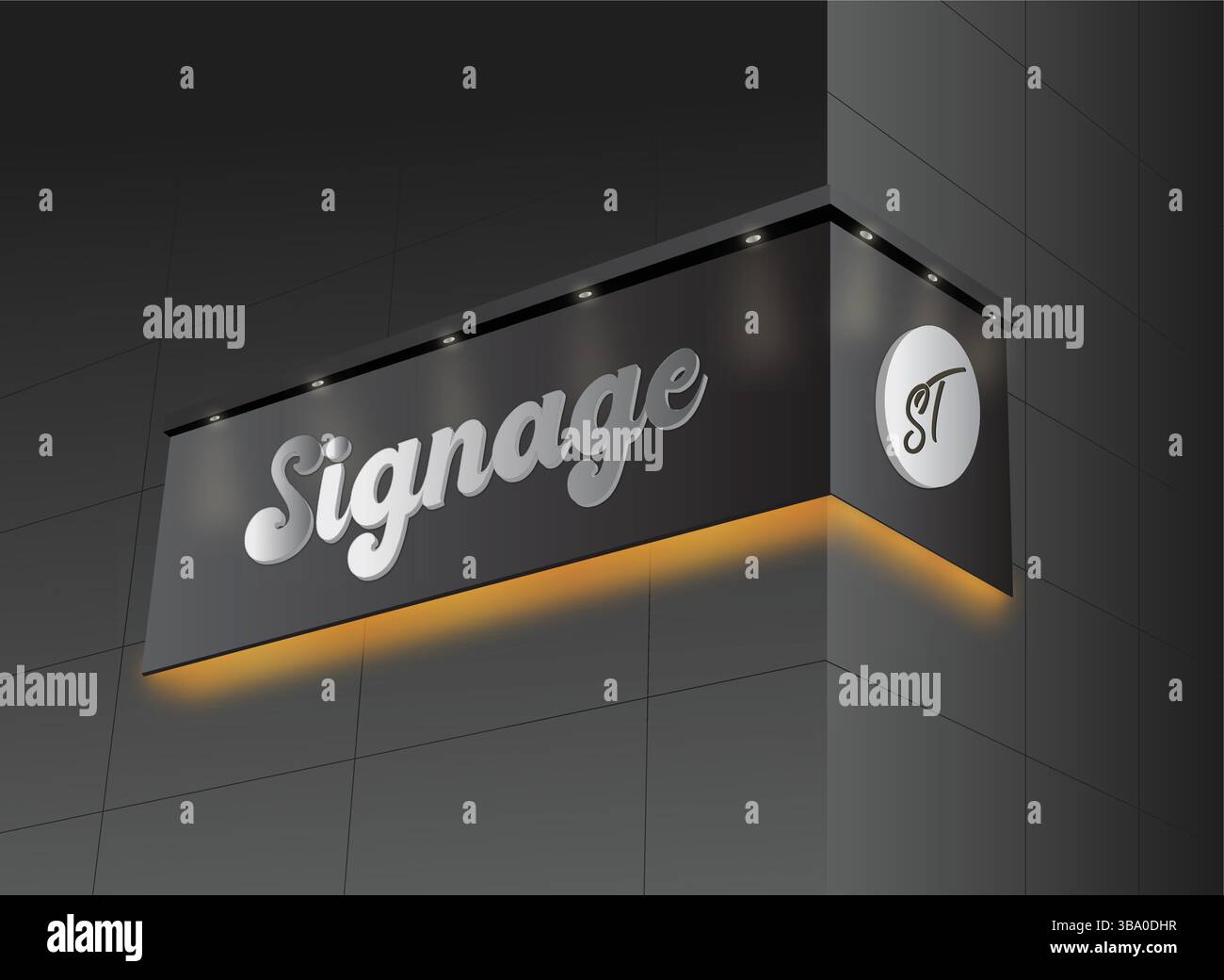 Black signboard mock up with backlight on the corner near entrance ...