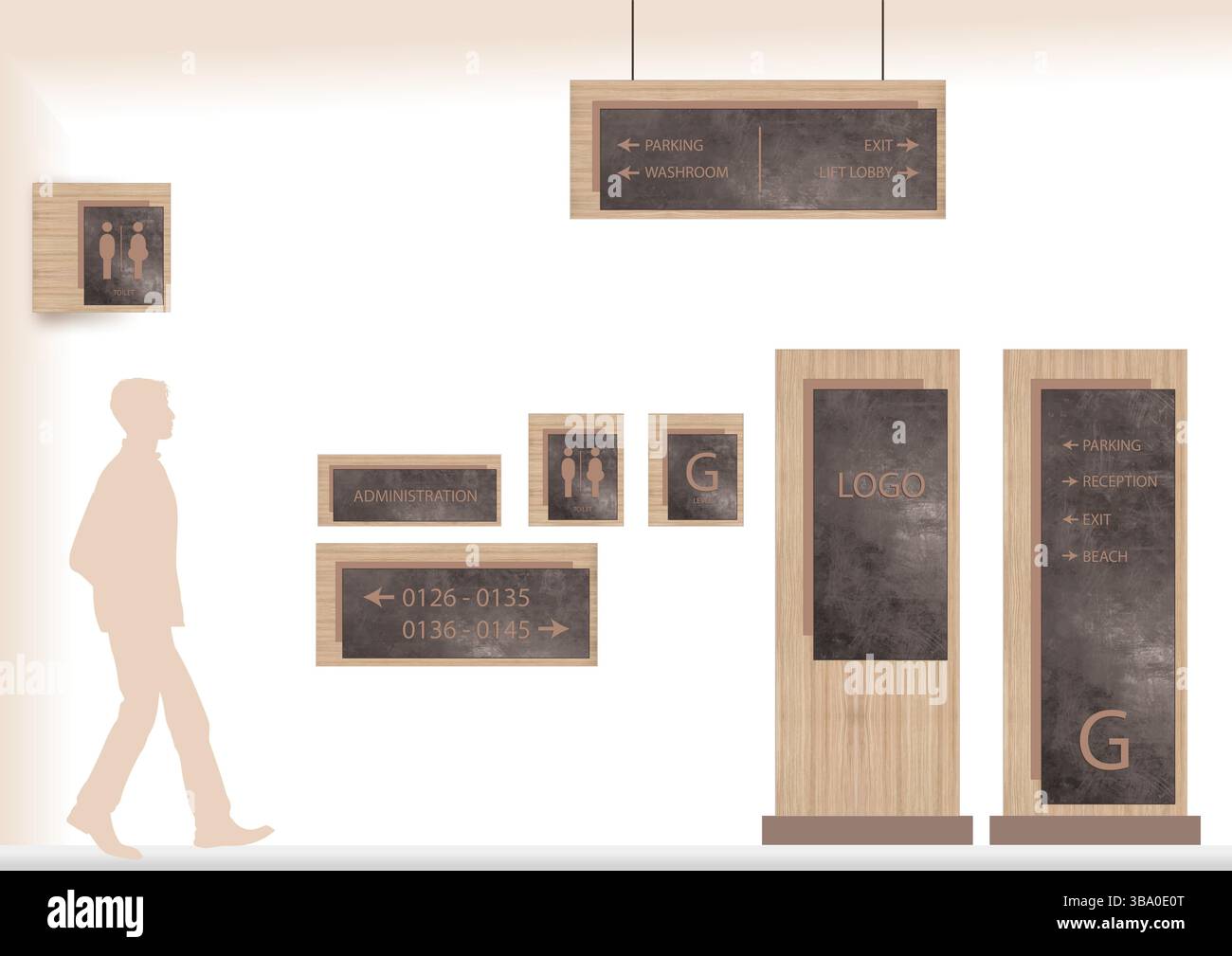 Exterior and interior signage system. direction, pole, wall mount ...