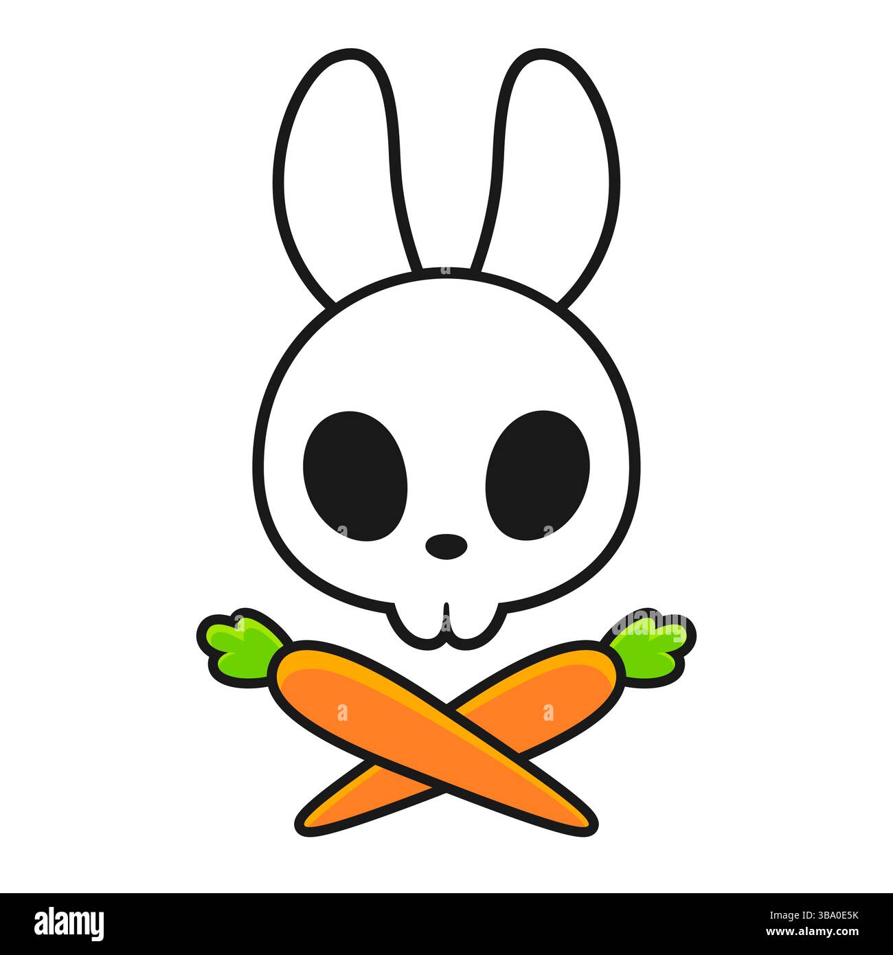 Cartoon rabbit skull with carrots, cute Jolly Roger design. Simple ...