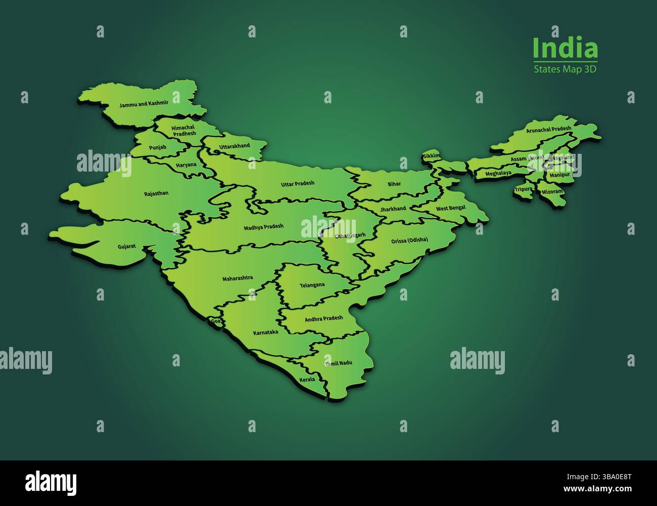 3D India map with states. Stylized vector map illustration Stock Vector ...