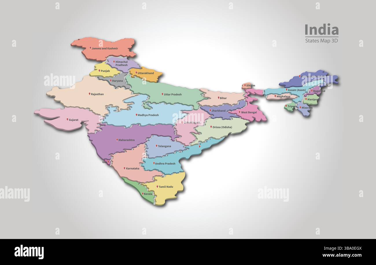 3D India map with states. Stylized vector map illustration Stock Vector ...