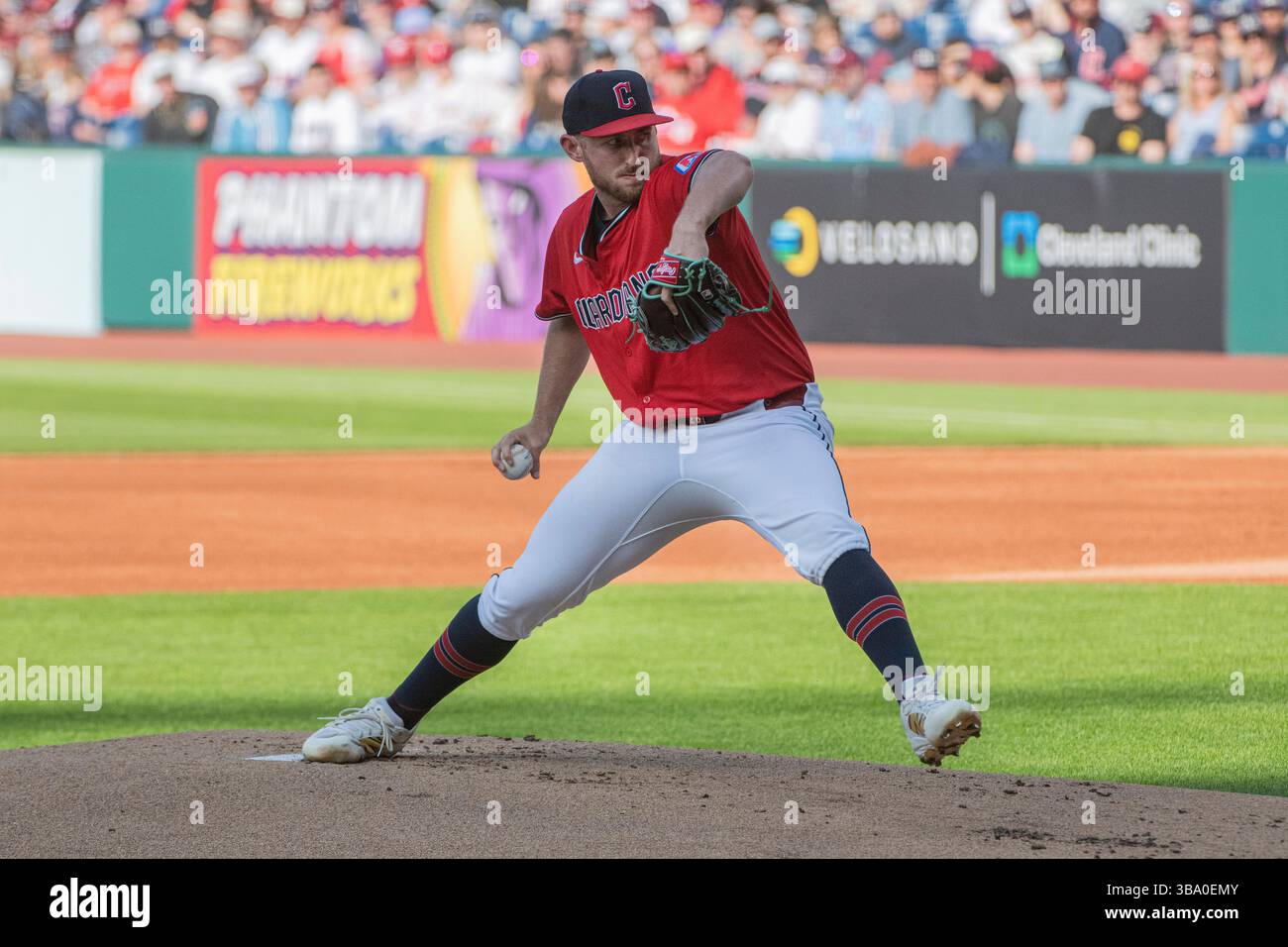 Cleveland Guardians starting pitcher Tanner Bibee delivers against the Philadelphia Phillies ...