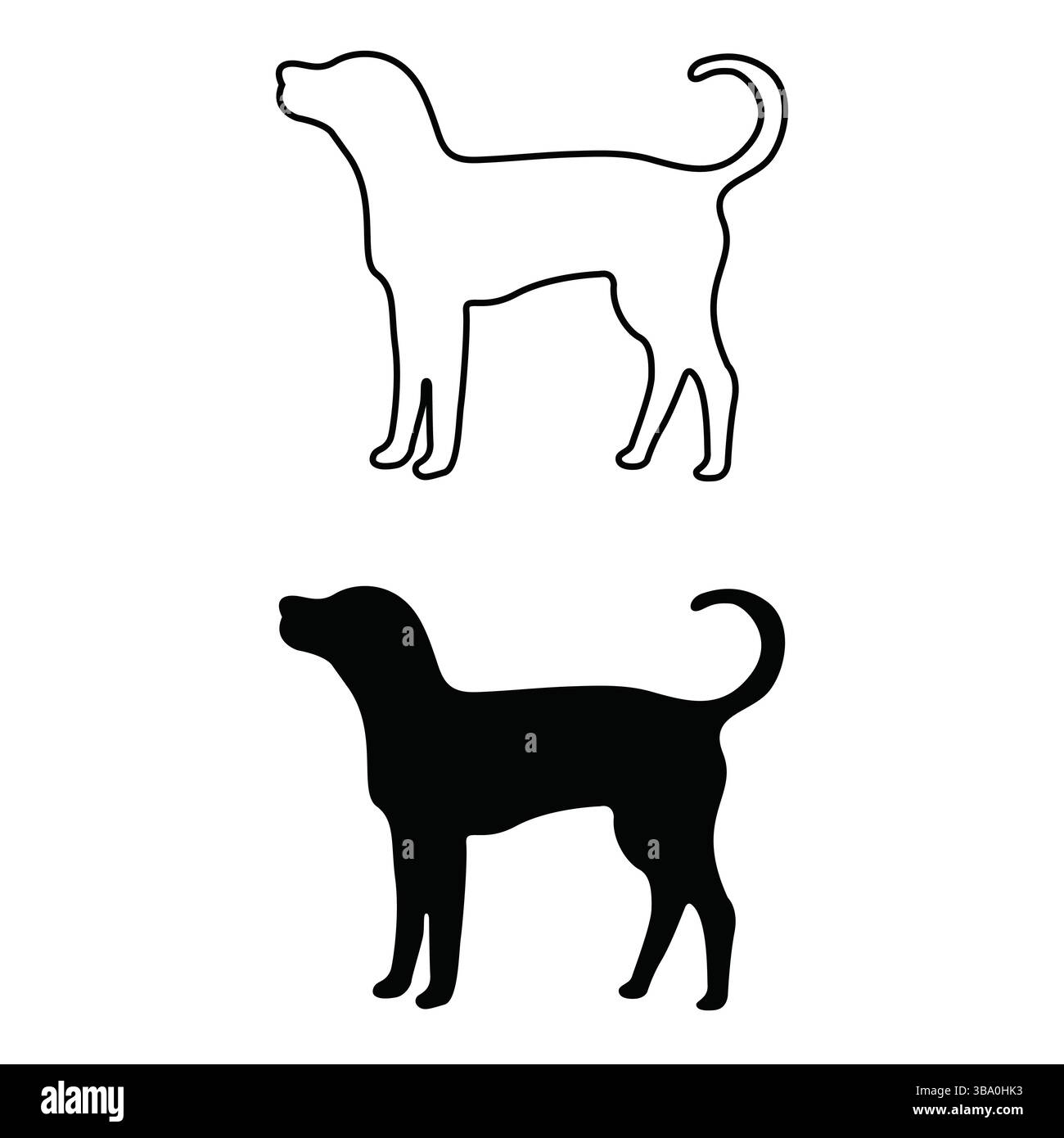 Dog Silhouette and Outline Vector – Sitting Puppy Line Art and Solid ...