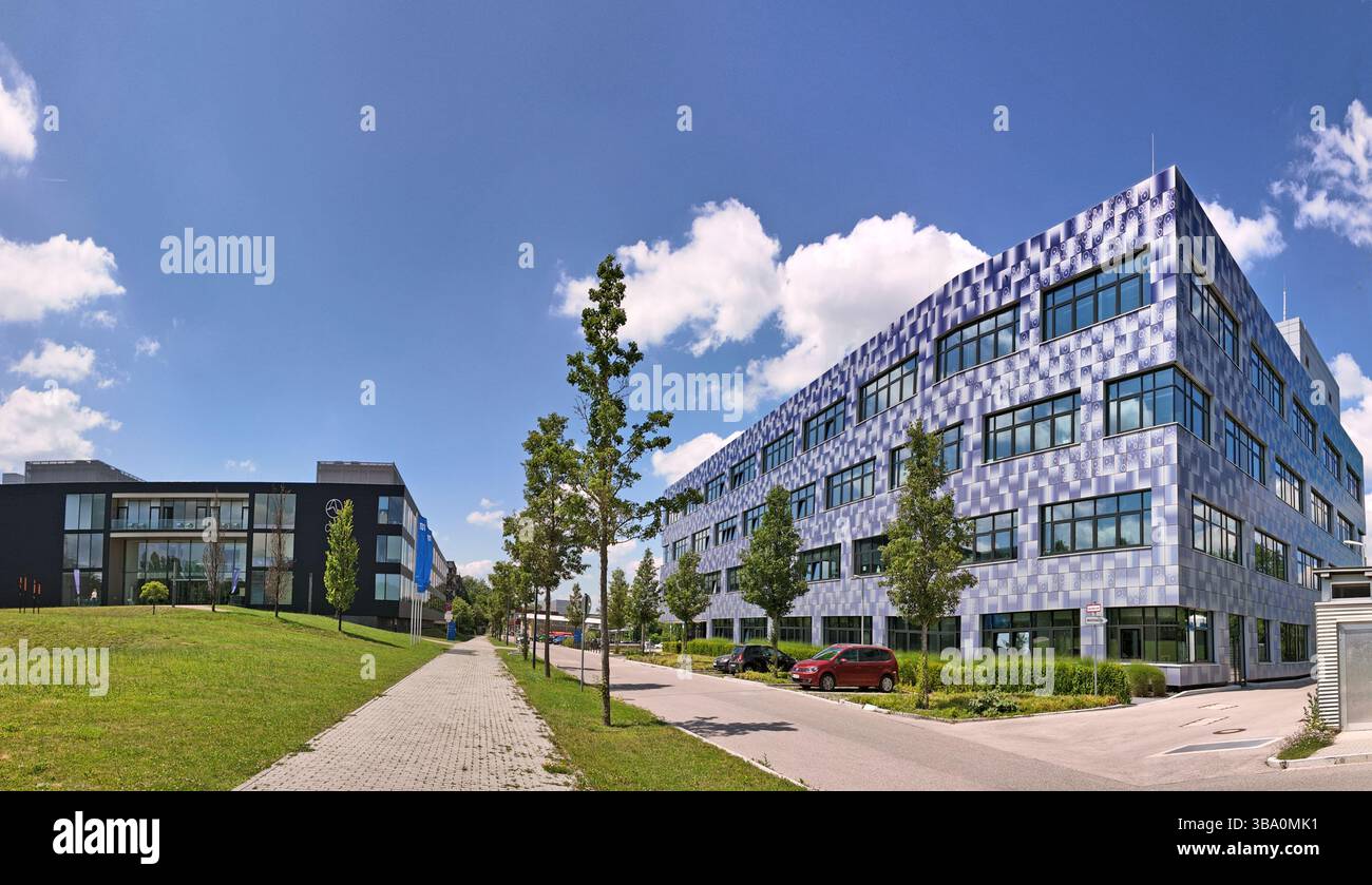 Garching, Germany - panoramic street view of the buildings and ...