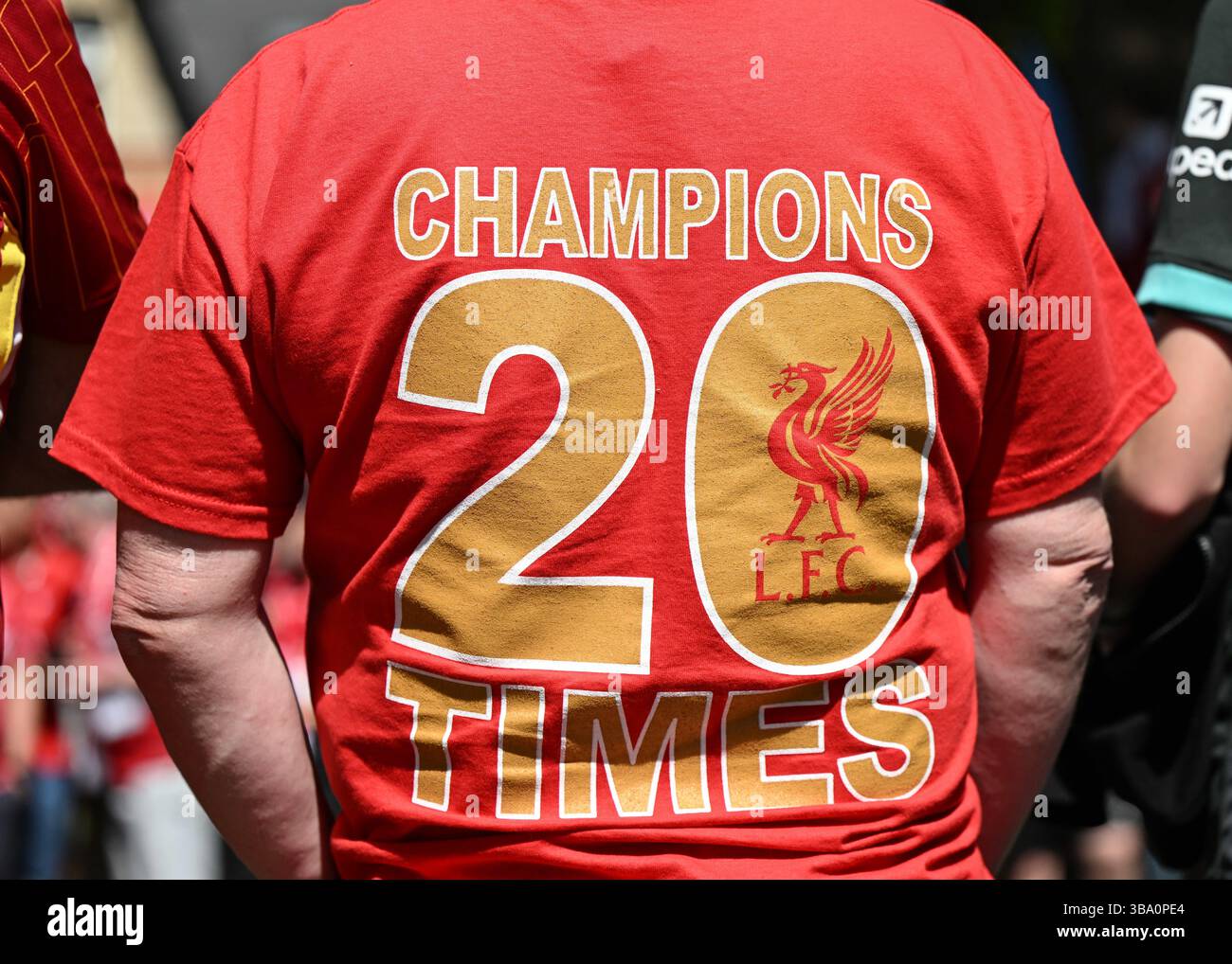 Liverpool, UK. 11th May, 2025. A fans shirt celebrating Liverpools 20th ...