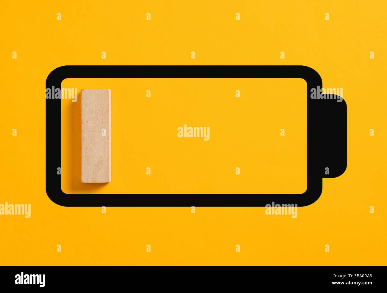 Single wooden block representing the charging status on a battery icon ...