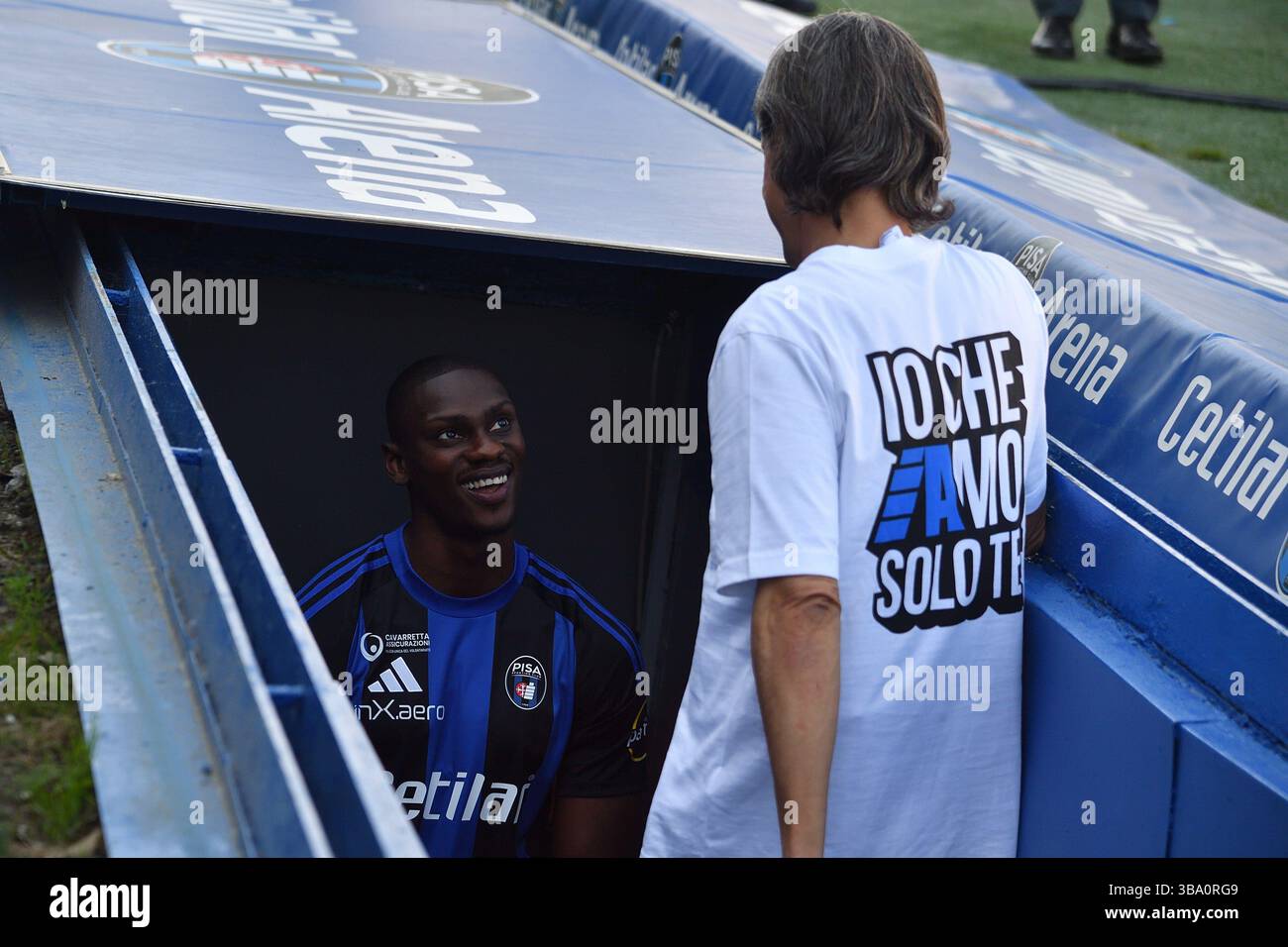 Pisa, Italy. 11th May, 2025. Idrissa Toure' (Pisa) and Head coach of ...