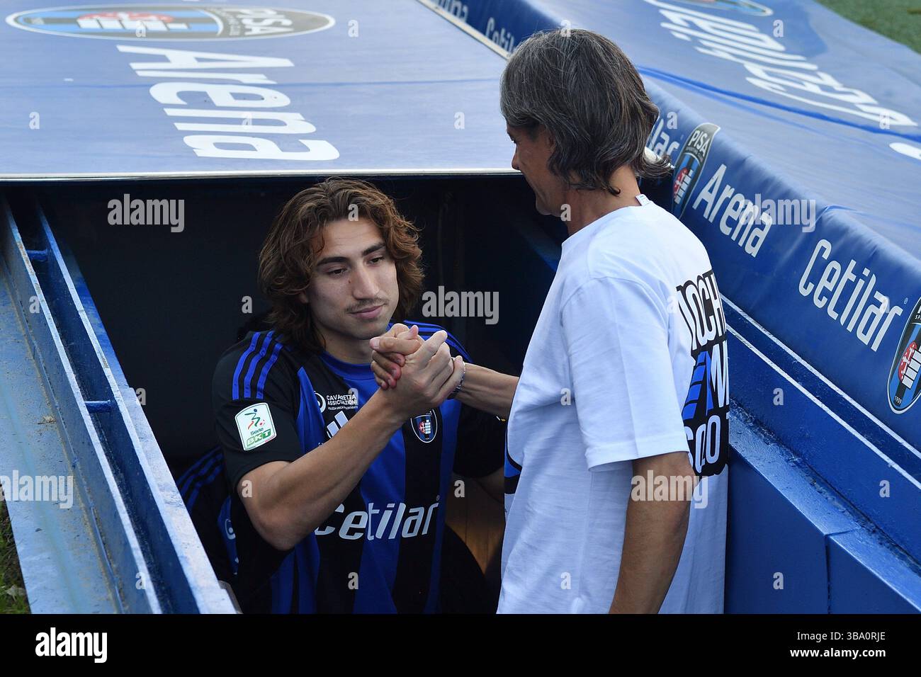 Pisa, Italy. 11th May, 2025. Alexander Lind (Pisa) and Head coach of ...