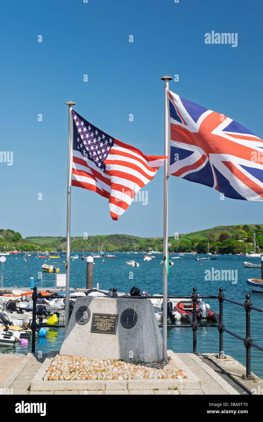 The American and British flags fly proudly over a memorial in Salcombe ...