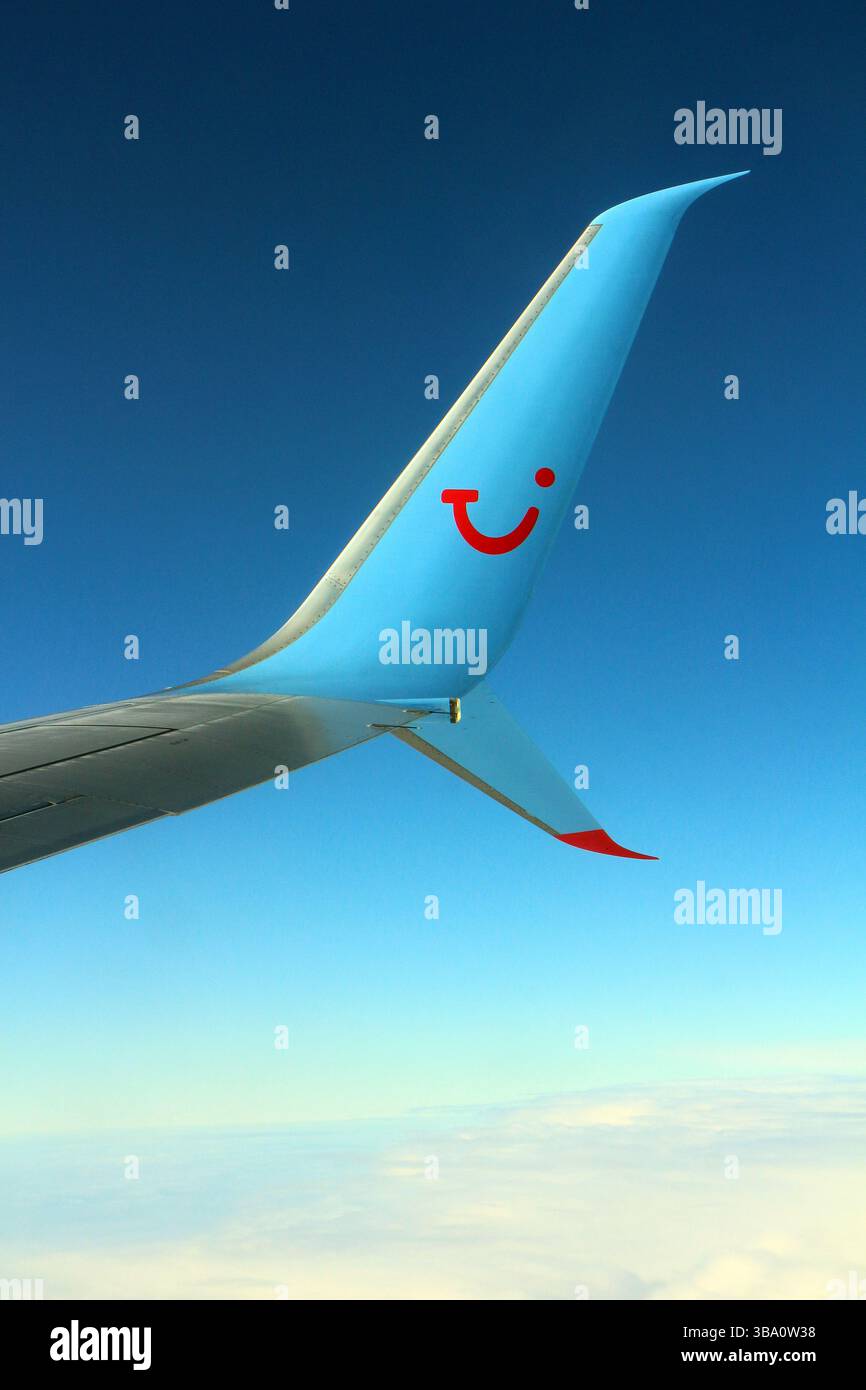 Winglet on the starboard wing of a TUI Airlines Boeing 737-800 airliner ...