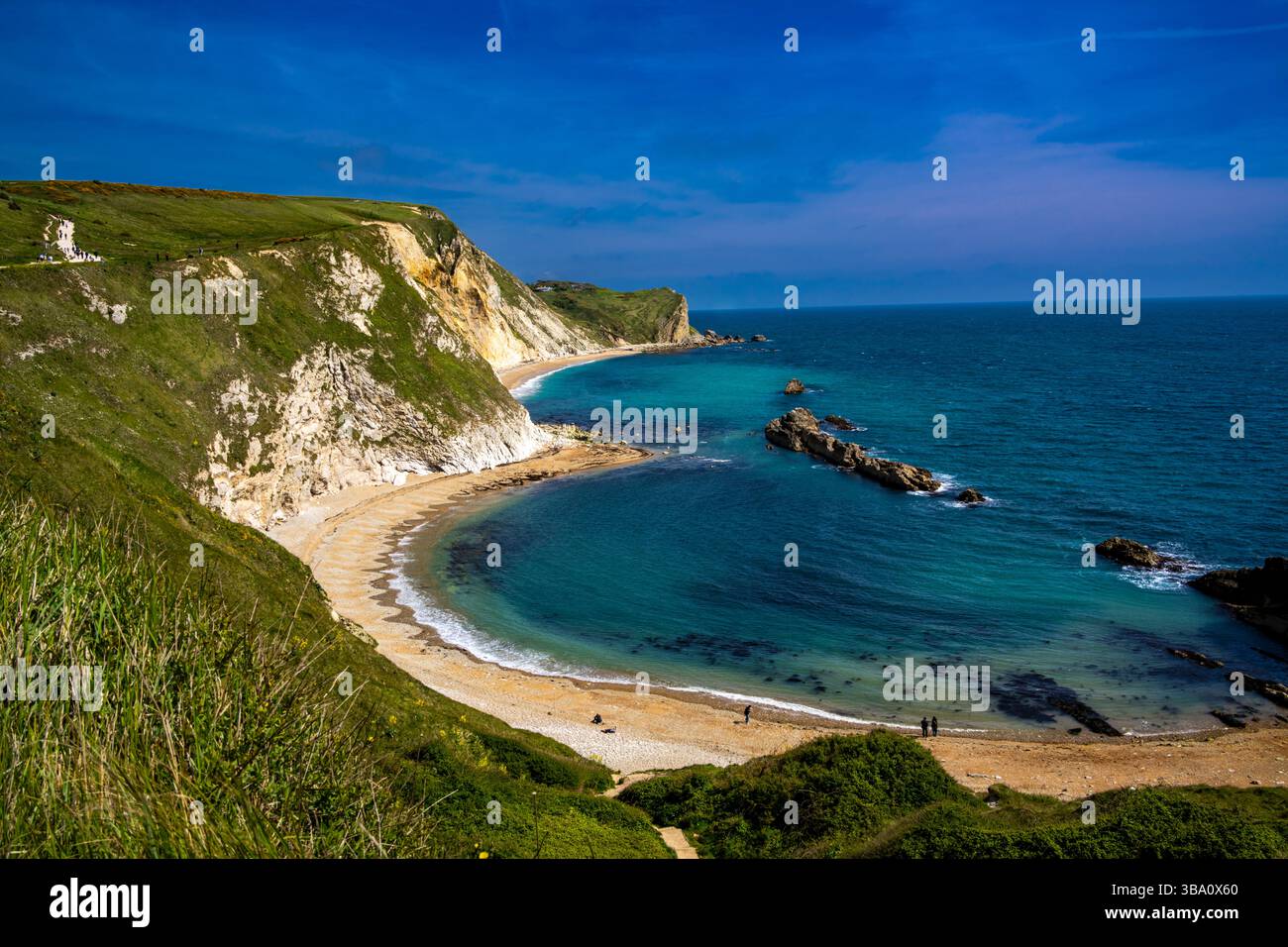 Man o’ War Beach and Man o’ War Cove from the coast path around Durdle ...