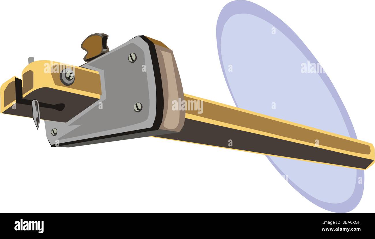 A rustic illustration of an adjustable wood plane with a yellow and ...