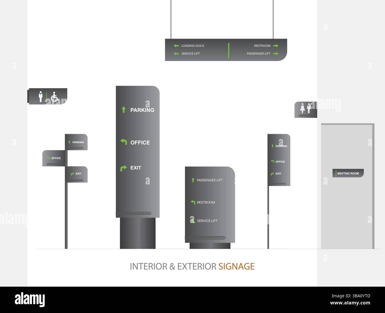 Exterior and interior signage system. direction, pole, wall mount ...