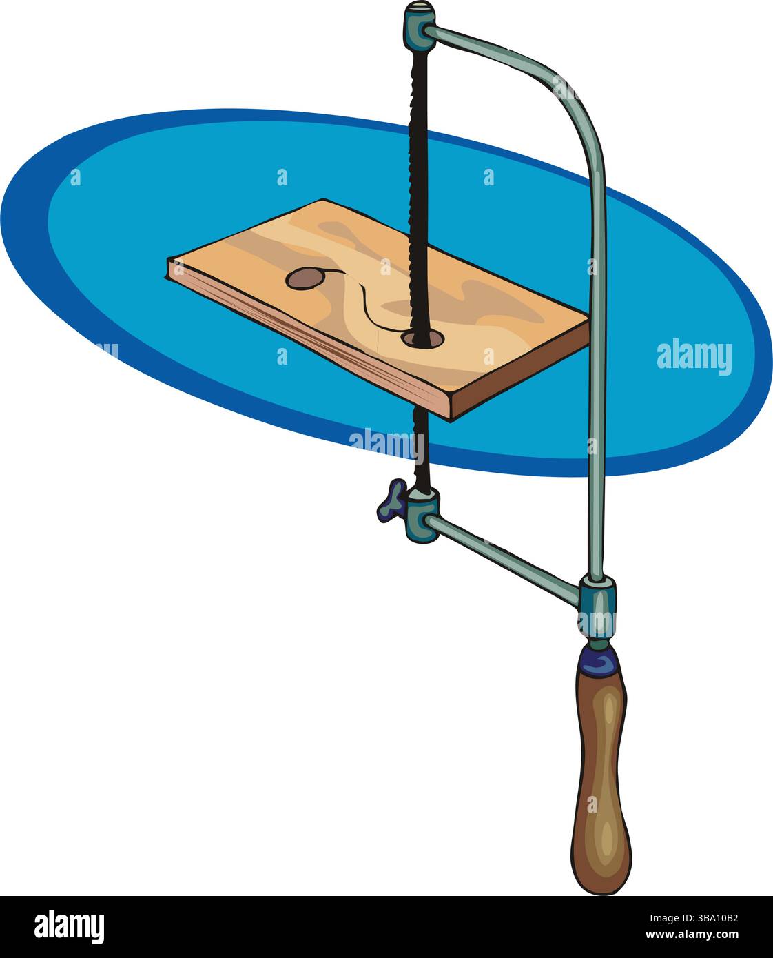 An abstract vector illustration shows a coping saw tool for carpentry ...