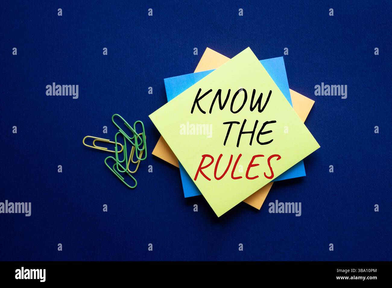 Know the rules symbol. Yellow steaky note with words Know the rules ...