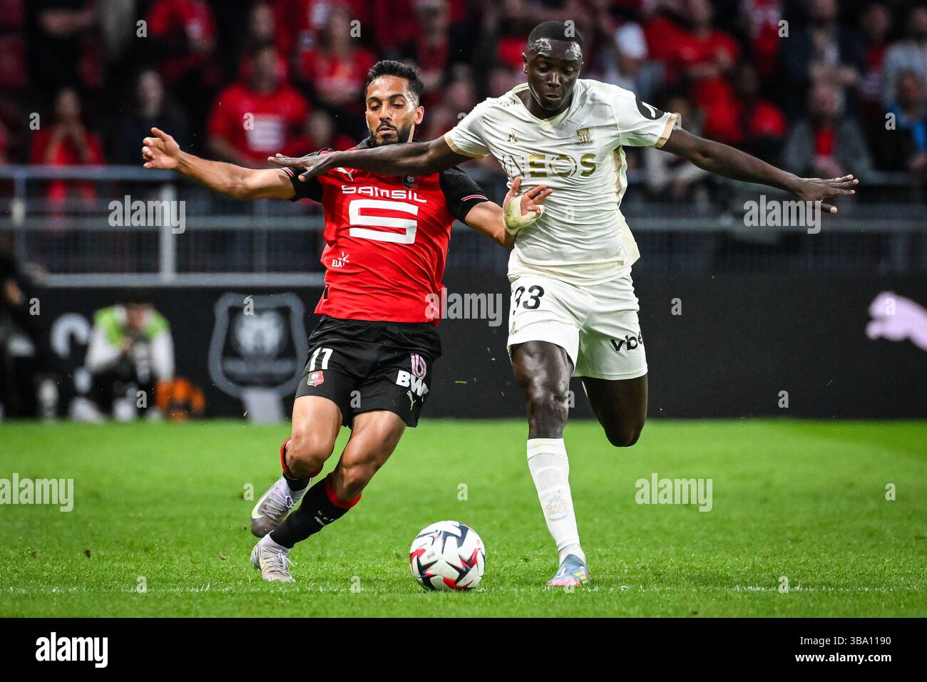 Musa AL-TAAMARI of Rennes and Antoine MENDY of Nice during the French ...