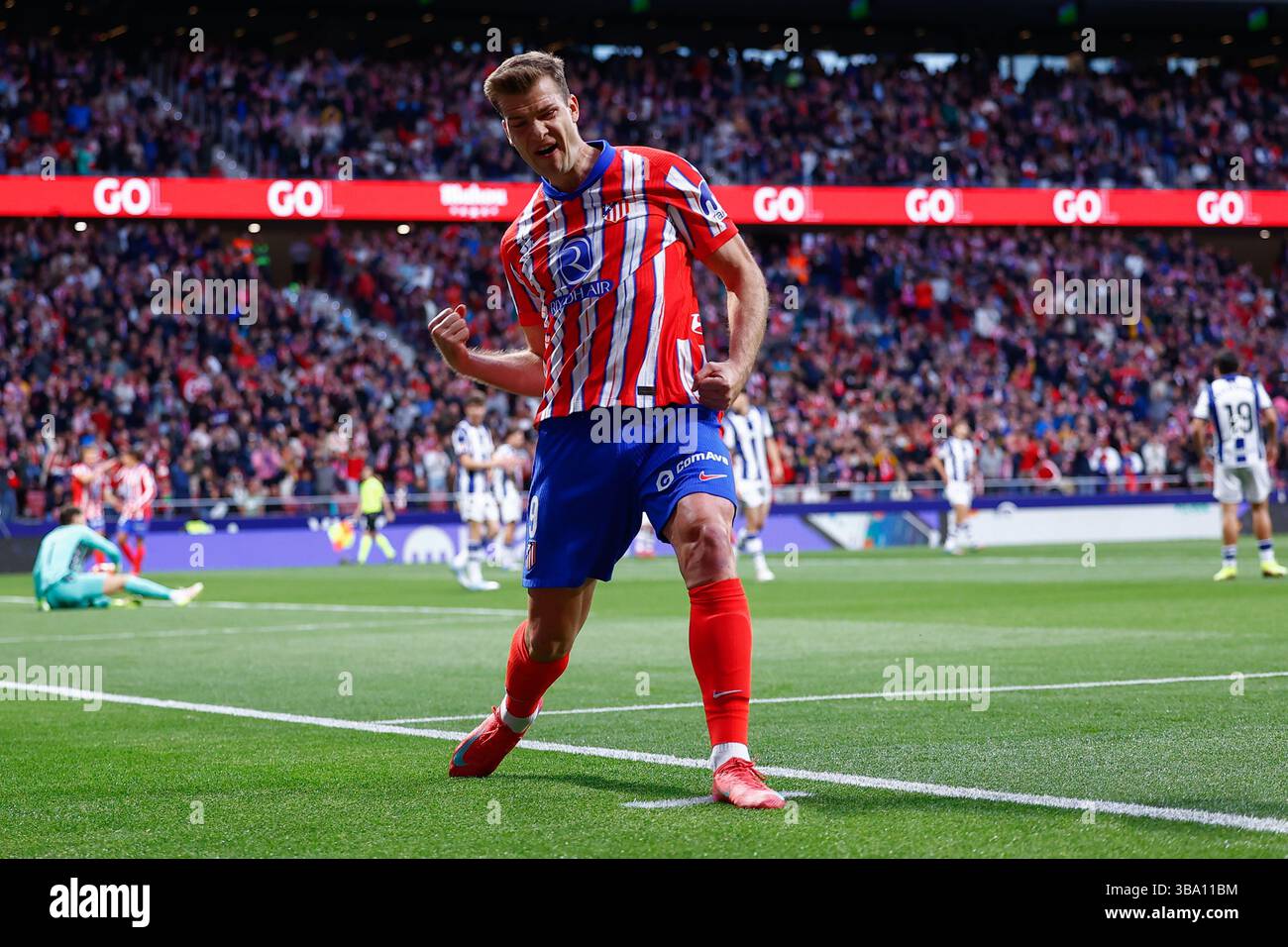 Alexander Sorloth of Atletico de Madrid celebrates a goal during the ...